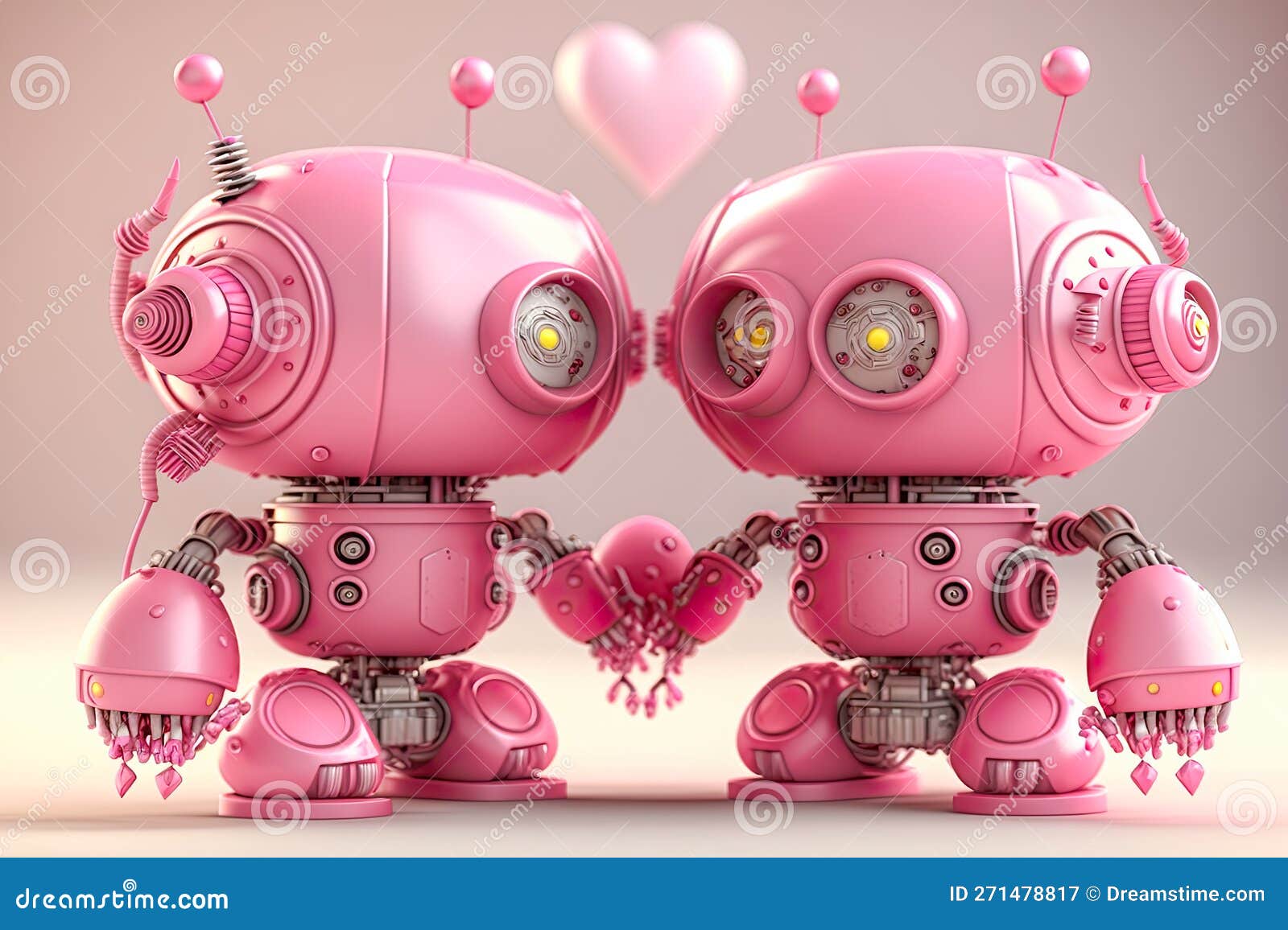 Two Lovely Robots with Pink Hearts Stock Illustration - Illustration of ...
