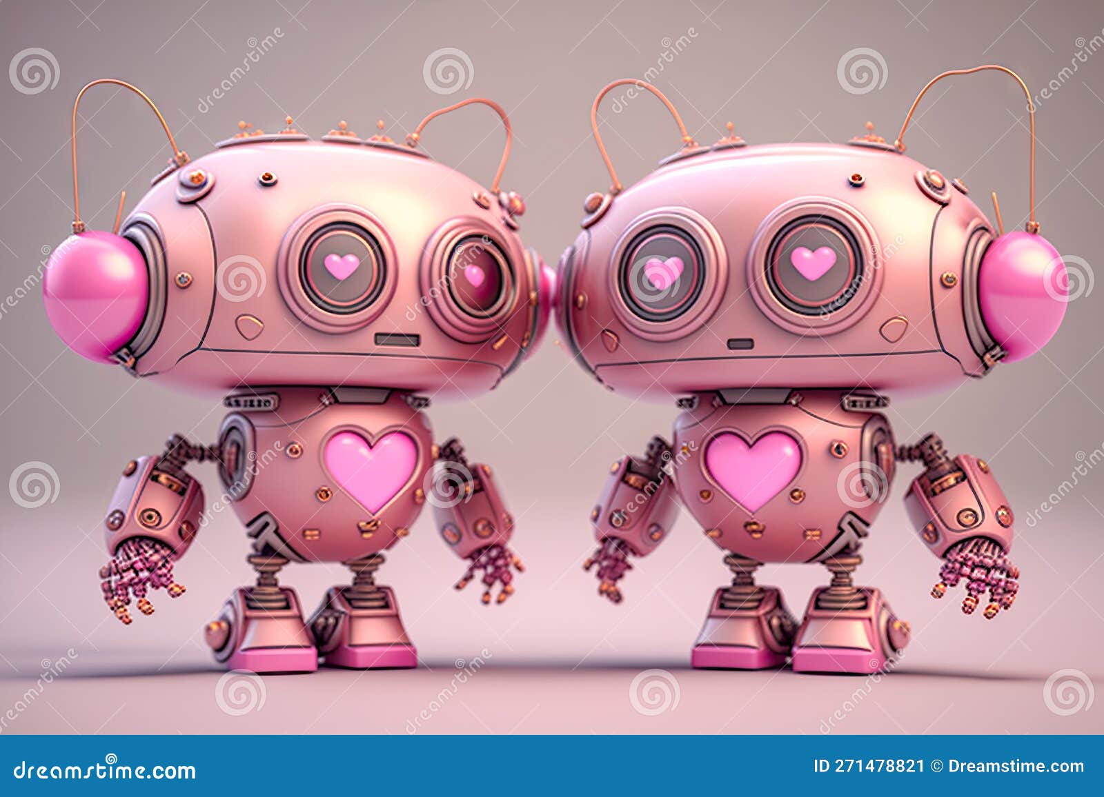 Two Lovely Robots with Pink Hearts Stock Illustration - Illustration of ...
