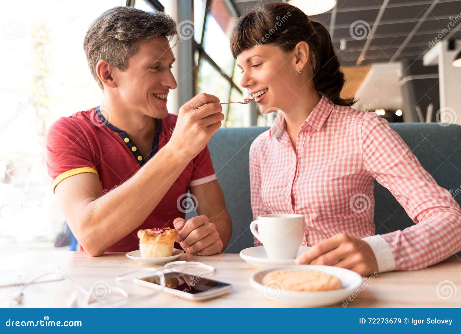 Two Lovers Chatting and Having Fun in the Cafe Stock Image - Image of ...