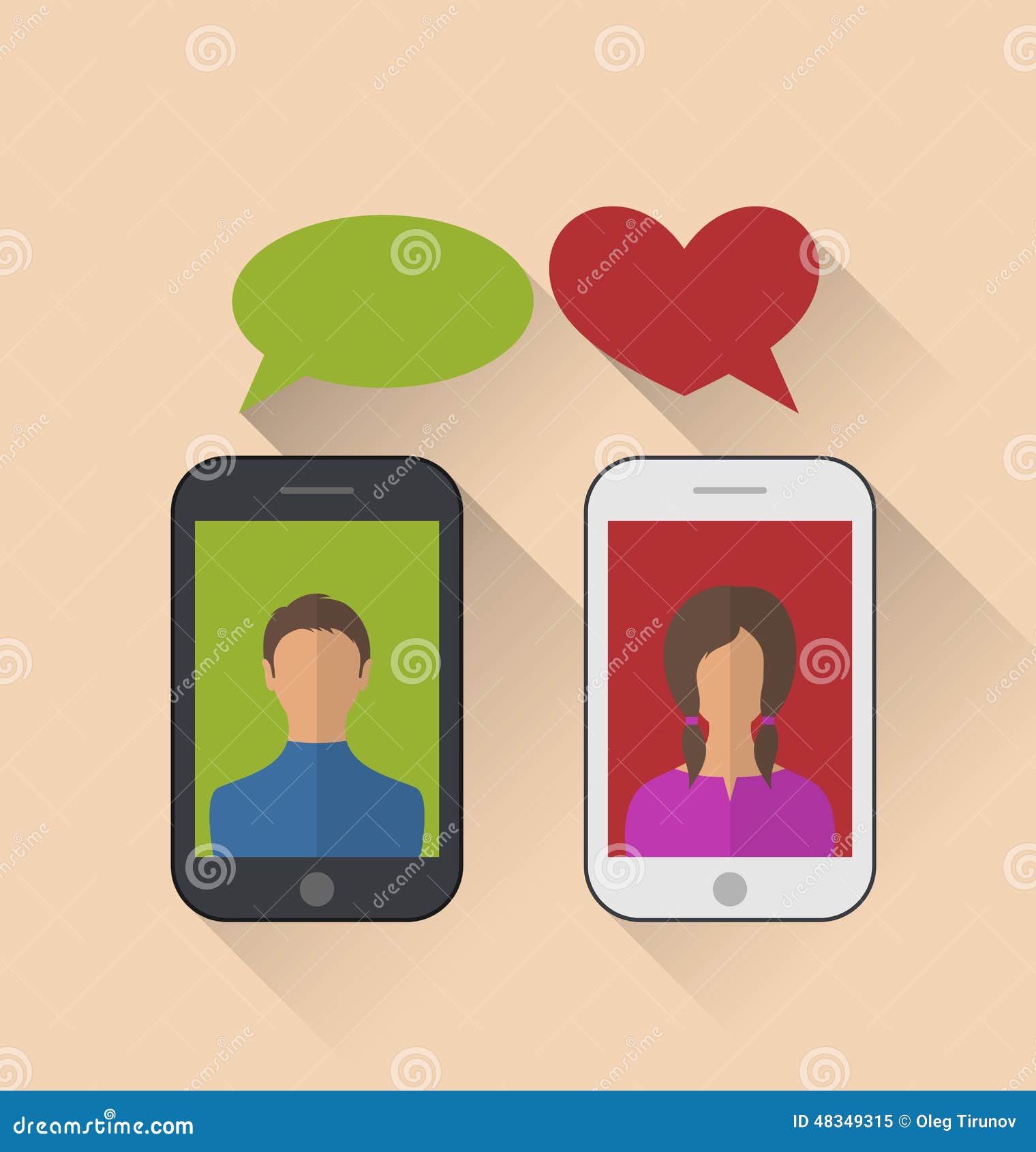 Two Lovers Communicating with the Mobile Phones, Modern Flat Sty Stock ...