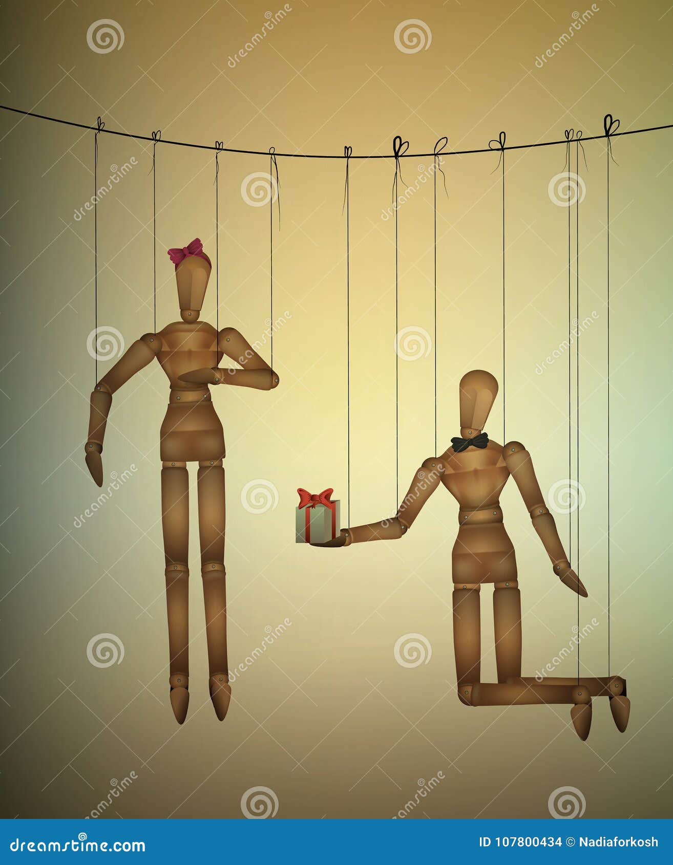 People Marionettes Connecting With Ropes, Businessman S Hand Holding ...