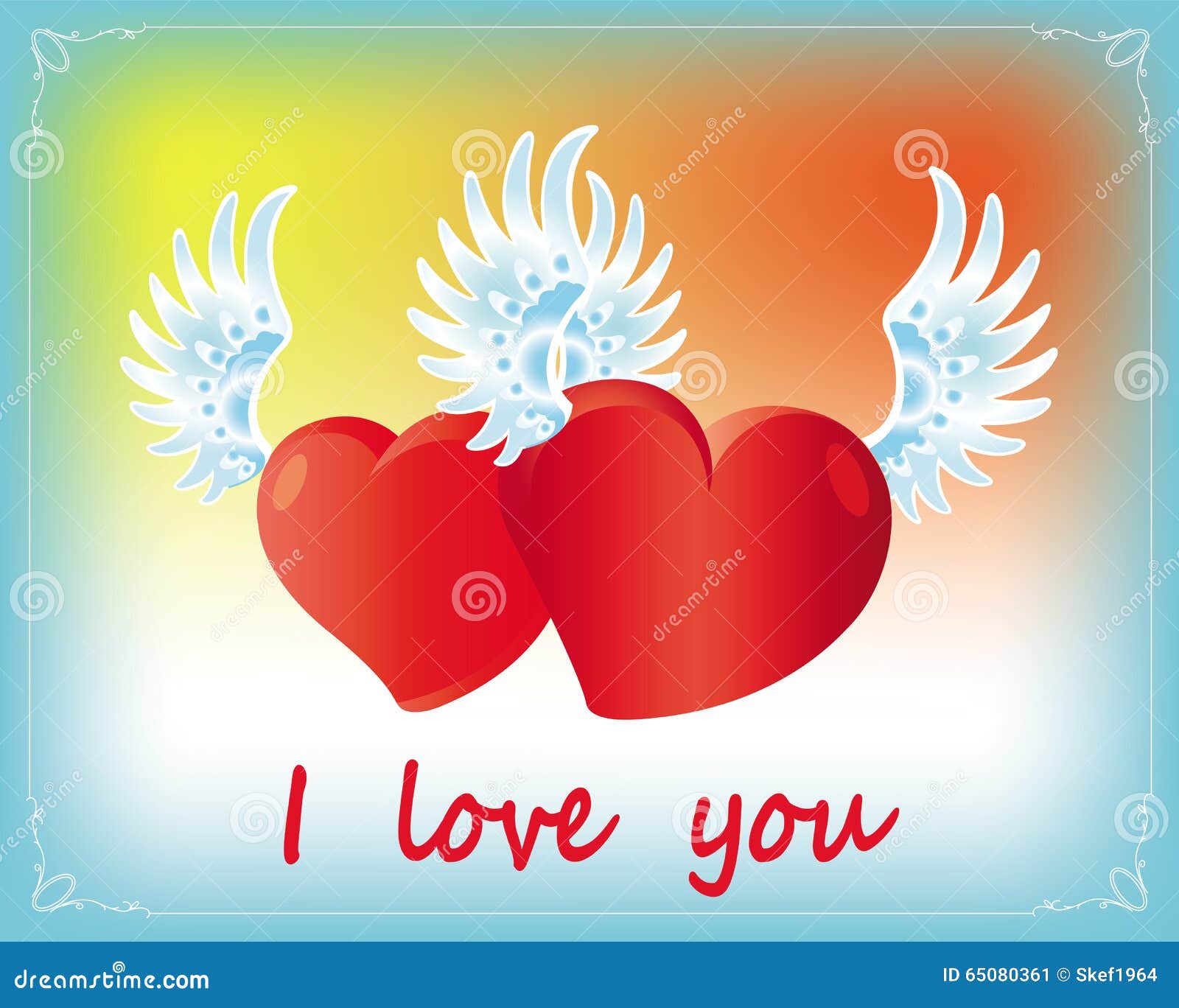Two Lovers Hearts with Wings Valentine Card. Stock Vector ...