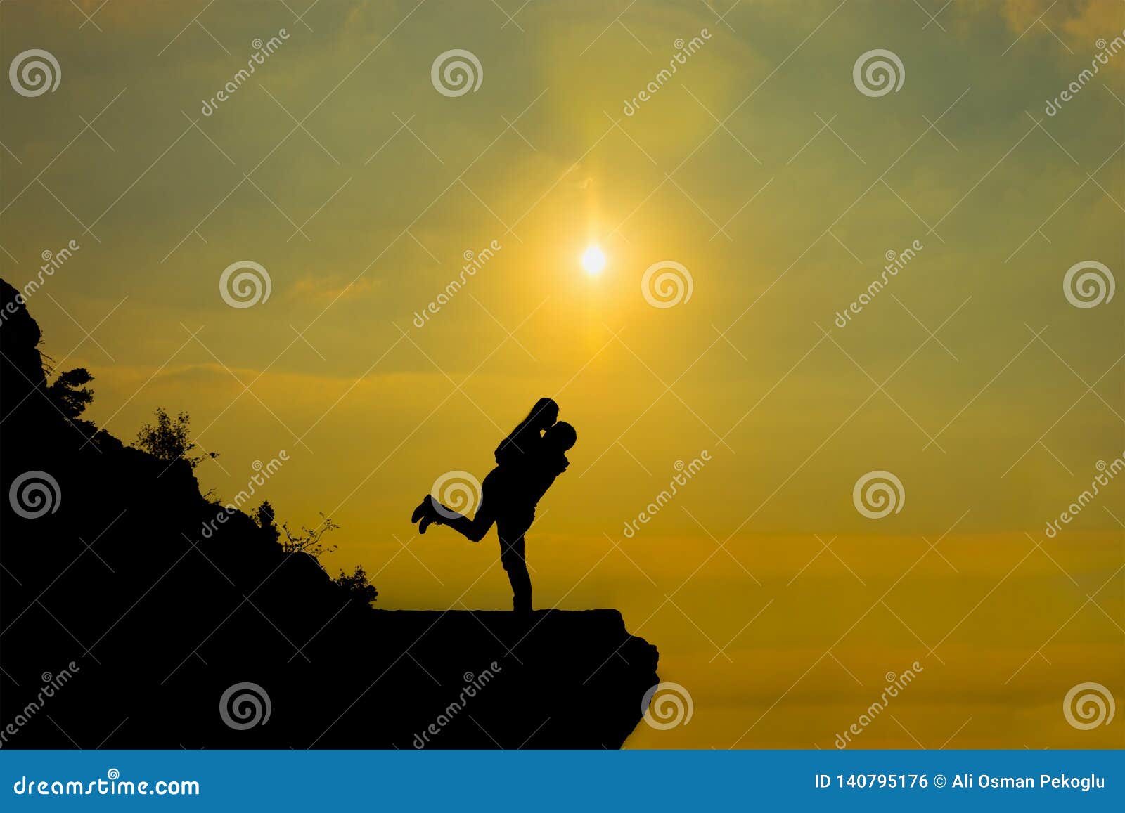 Two lovers meet at sunset stock photo. Image of family - 140795176