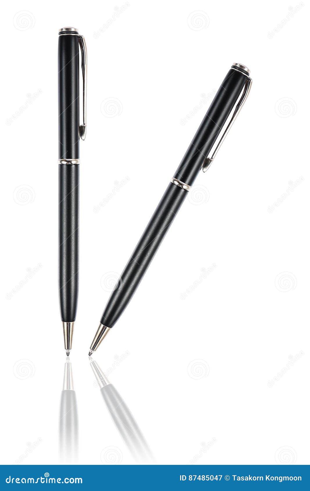 Two Luxurious Black Business Pens with Reflection Isolated on White ...
