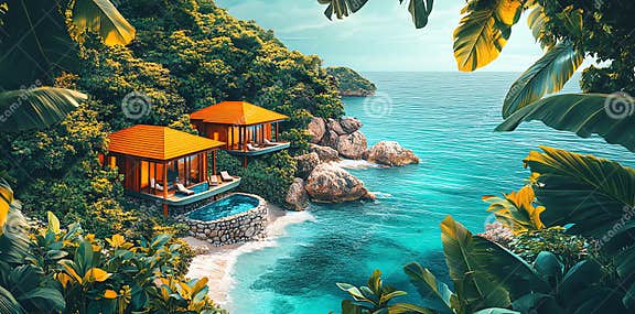 Two Luxury Villas with Private Pools on a Secluded Tropical Beach Stock ... Two Luxury Villas with Private Pools on a Secluded Tropical Beach Stock ...