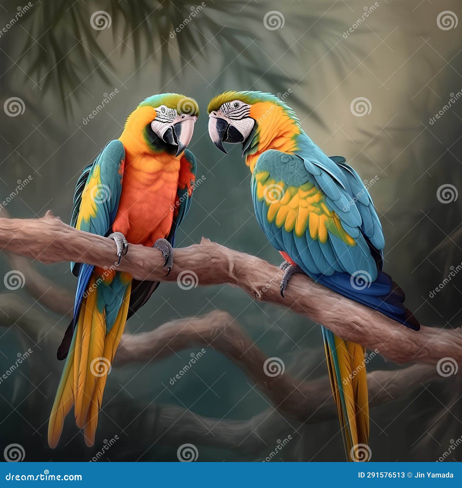 Two Macaws Sitting on a Branch in the Jungle. Vector Illustration Stock ...