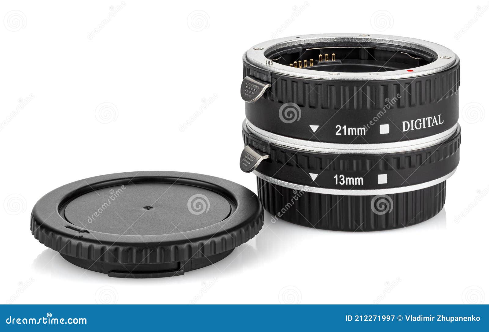 Two Macro Rings for DSLR Camera with Opened Front Cap Isolated on White ...