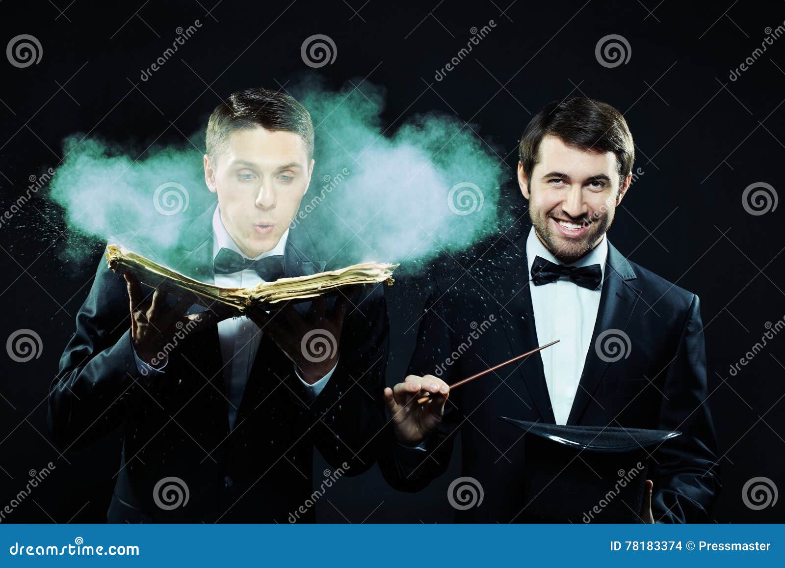 Two magicians stock photo. Image of cheerful, tuxedo - 78183374