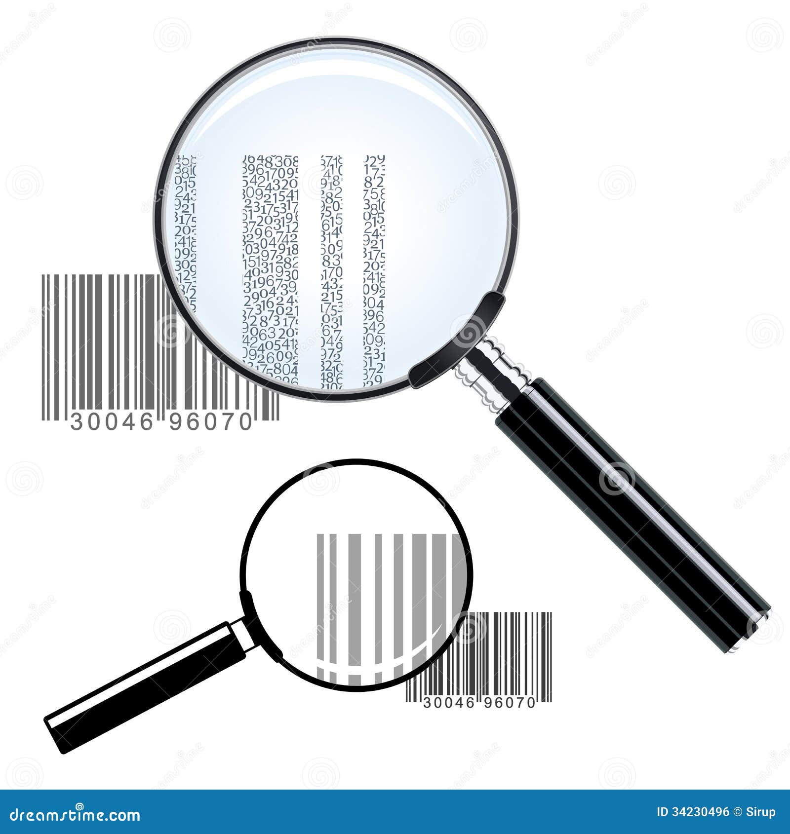 Two Magnifying Glasses Over Bar Codes Ilustração do Vetor - Ilustração ...