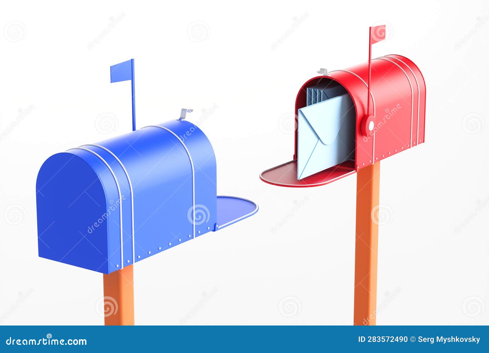 Two Mailboxes With An Envelope Inside On A White Background Stock ...