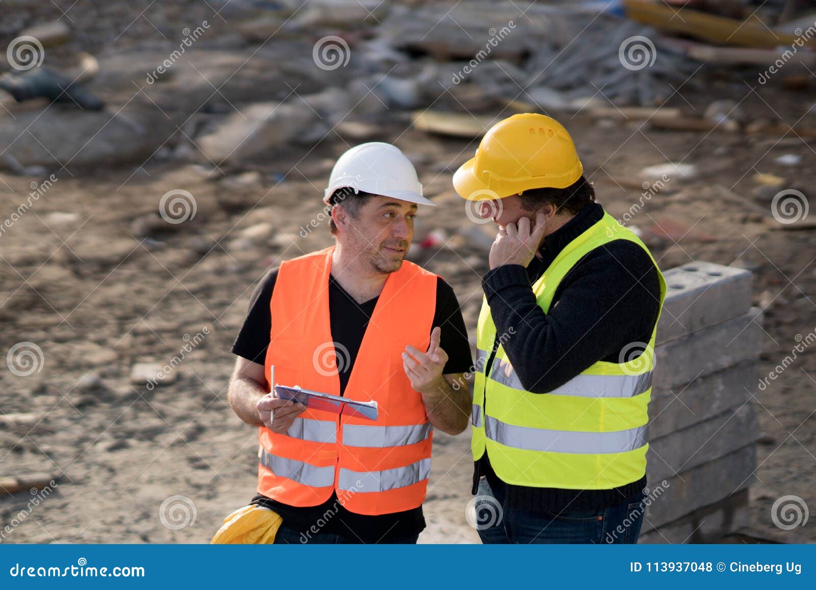Civil Engineers at Work on Construction Site Stock Photo - Image of ...