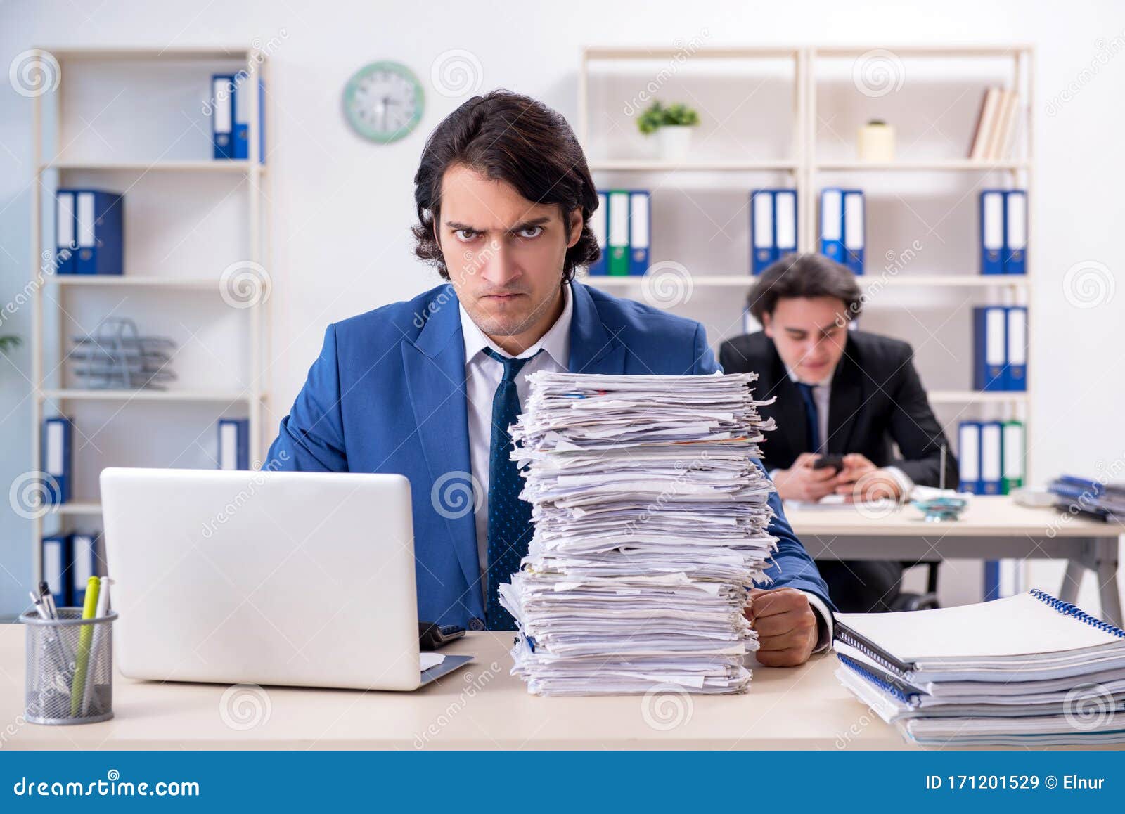 Two Male Colleagues Unhappy with Excessive Work Stock Image - Image of ...