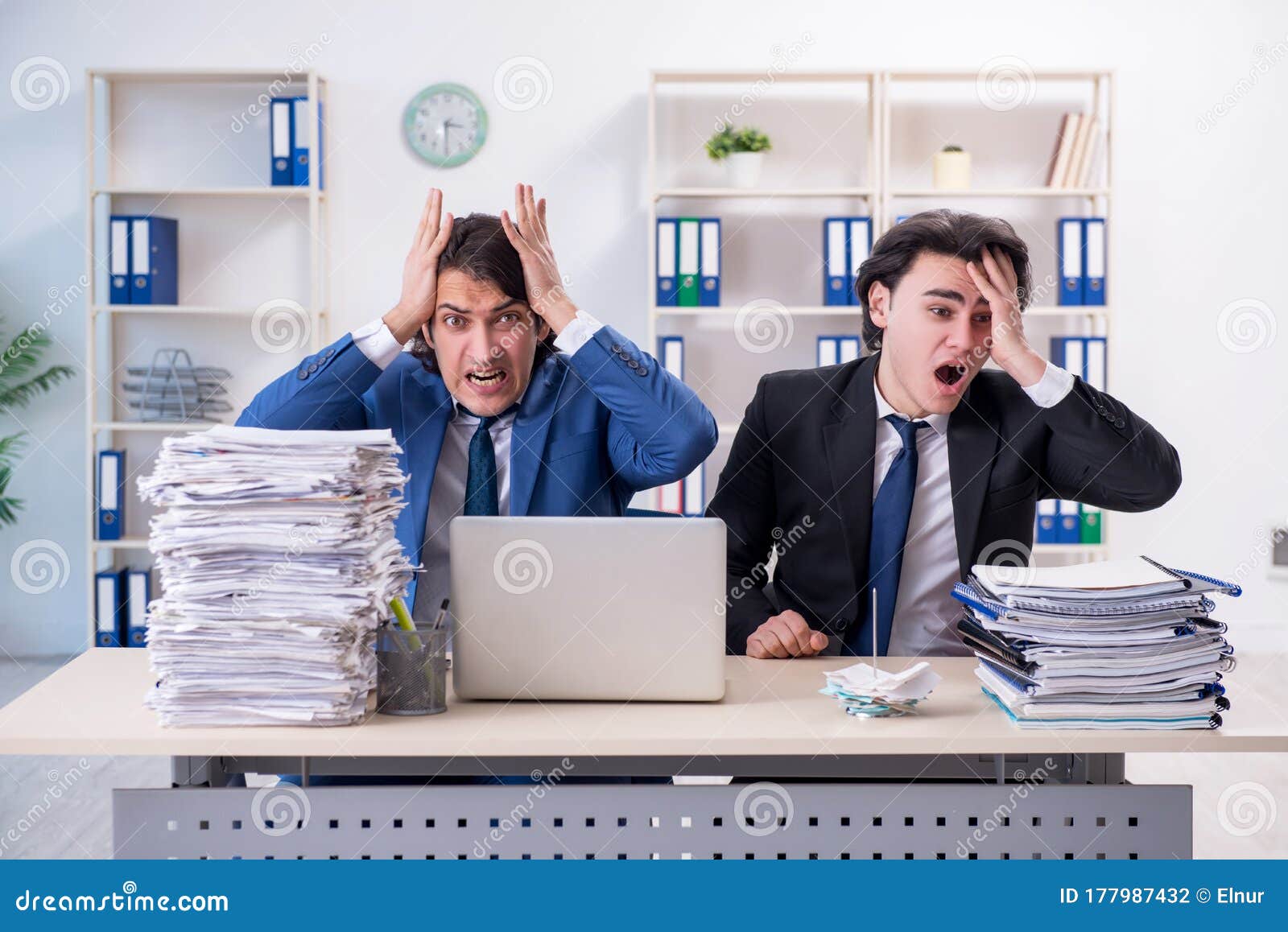Two Male Colleagues Unhappy with Excessive Work Stock Photo - Image of ...