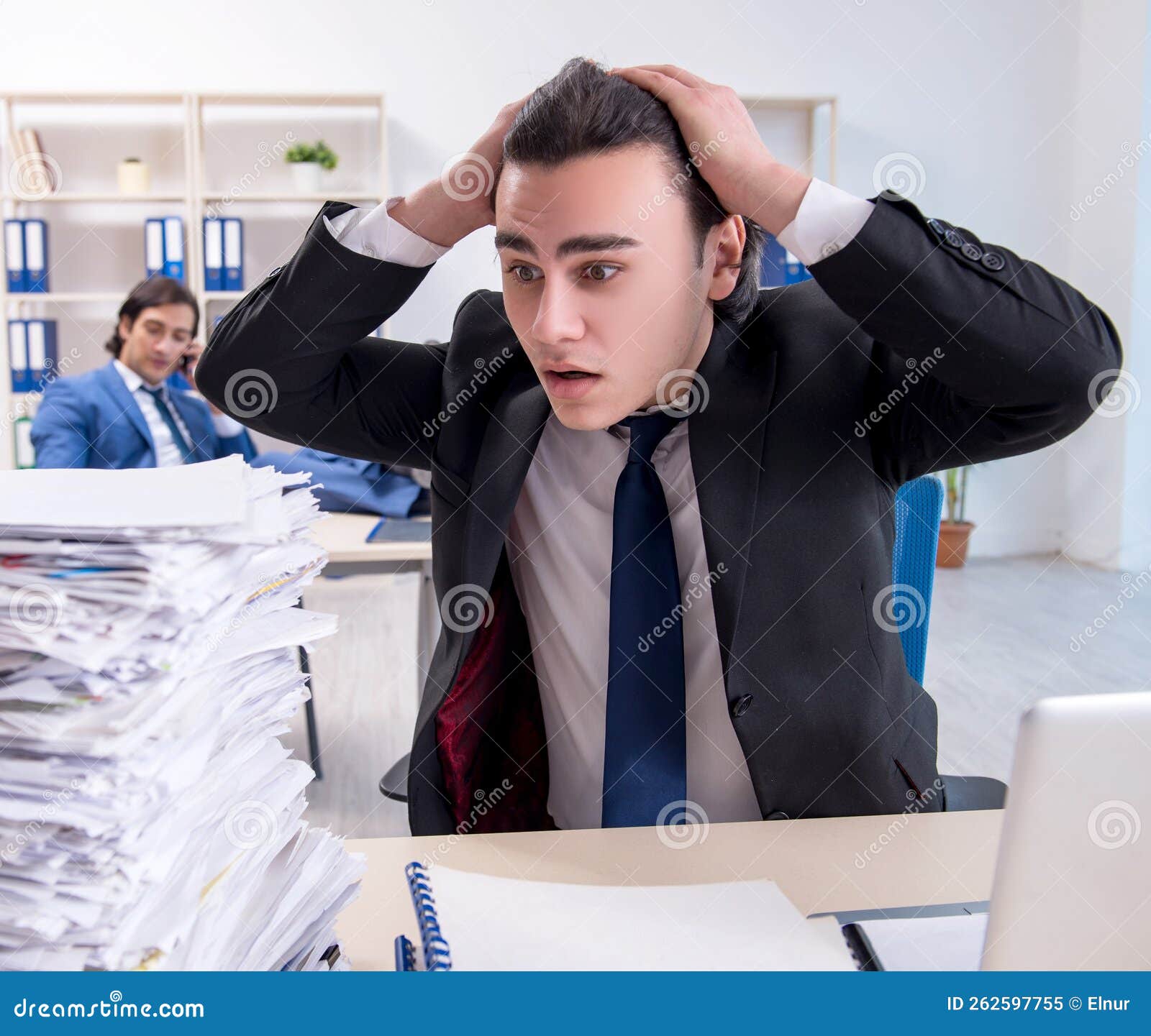 Two Male Colleagues Unhappy with Excessive Work Stock Image - Image of ...