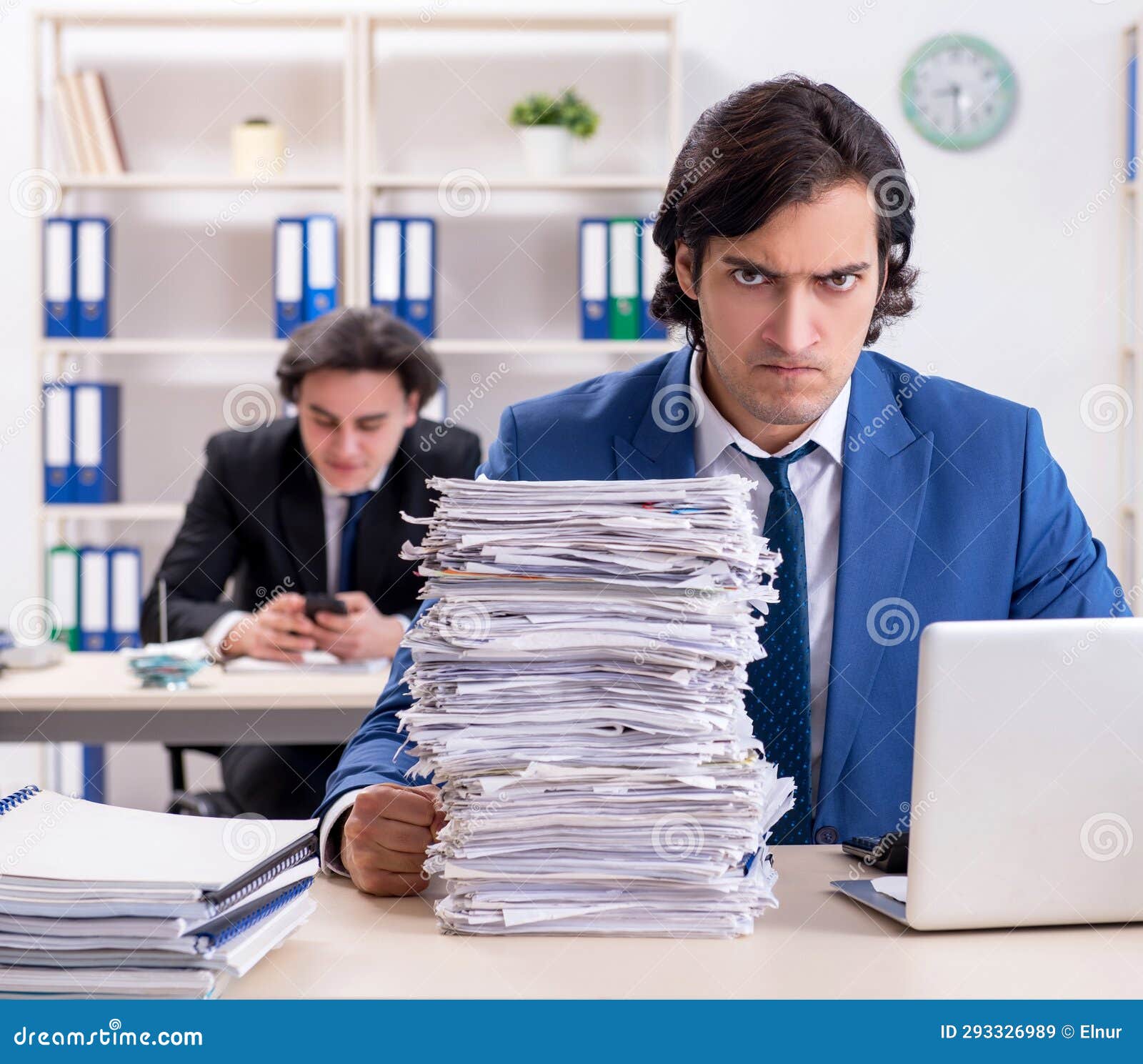 Two Male Colleagues Unhappy with Excessive Work Stock Image - Image of ...