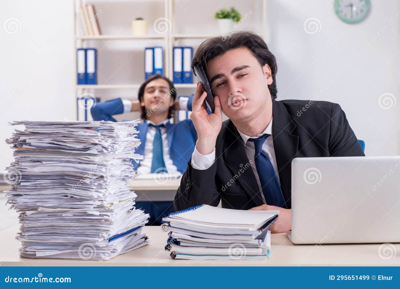 Two Male Colleagues Unhappy with Excessive Work Stock Image - Image of ...