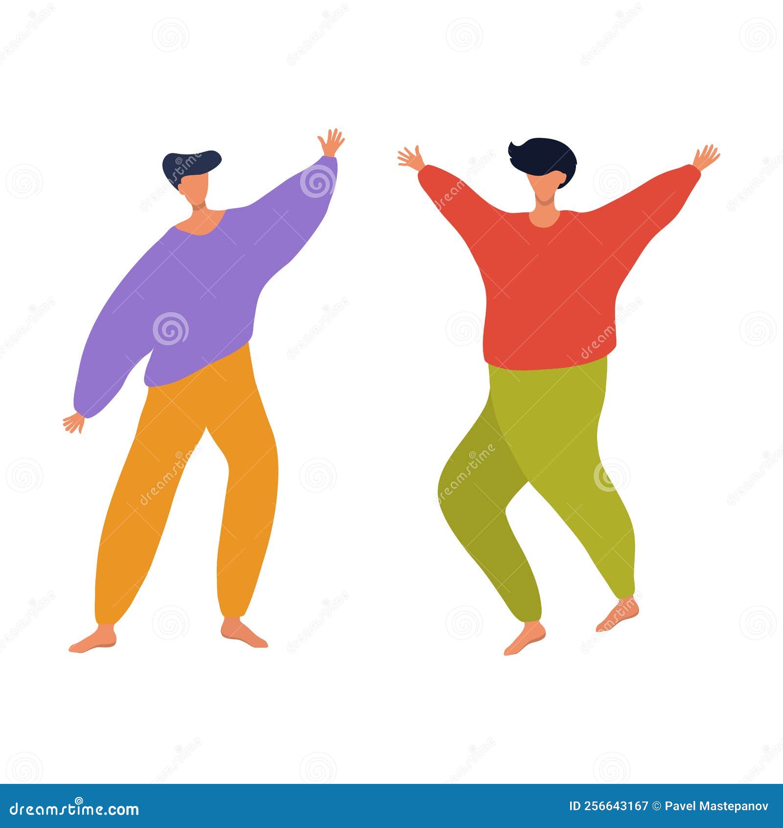 Two Male Disco Dancers in Flat Cartoon Design. Vector Minimalism. Stock ...
