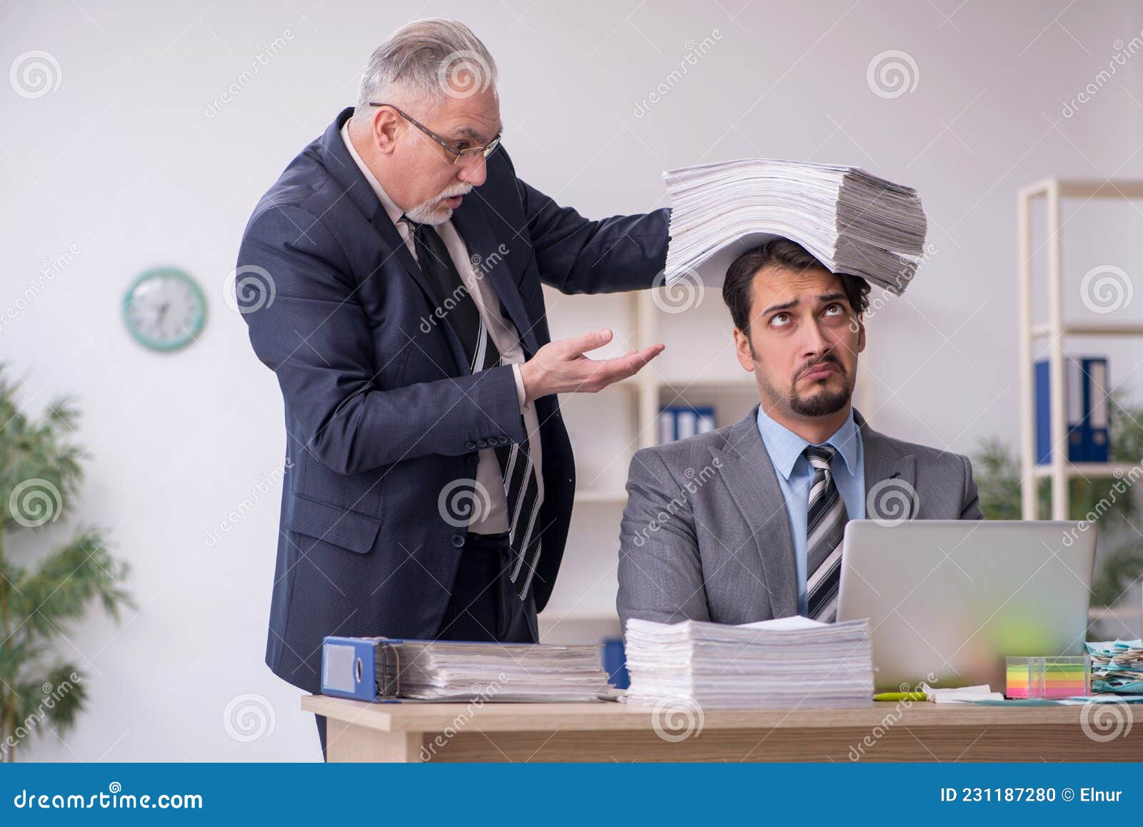 Two Male Employees in Bullying Concept Stock Photo - Image of documents ...