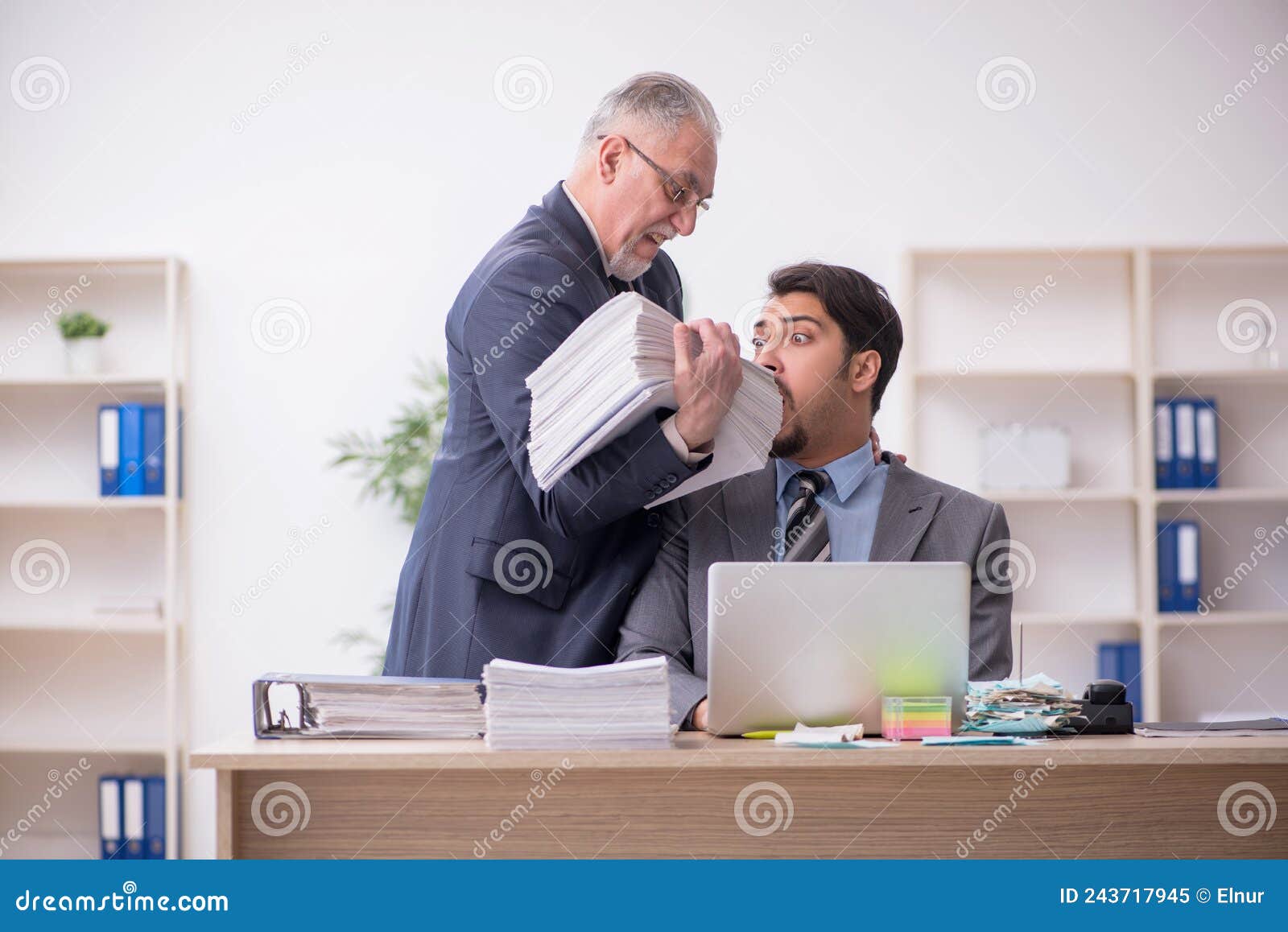 Two Male Employees in Bullying Concept Stock Image - Image of heavy ...