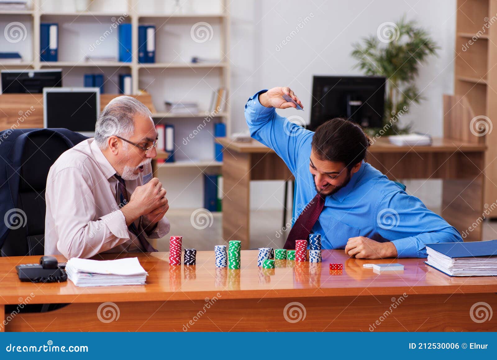 Two Male Employees Playing Cards at Workplace Stock Photo - Image of ...