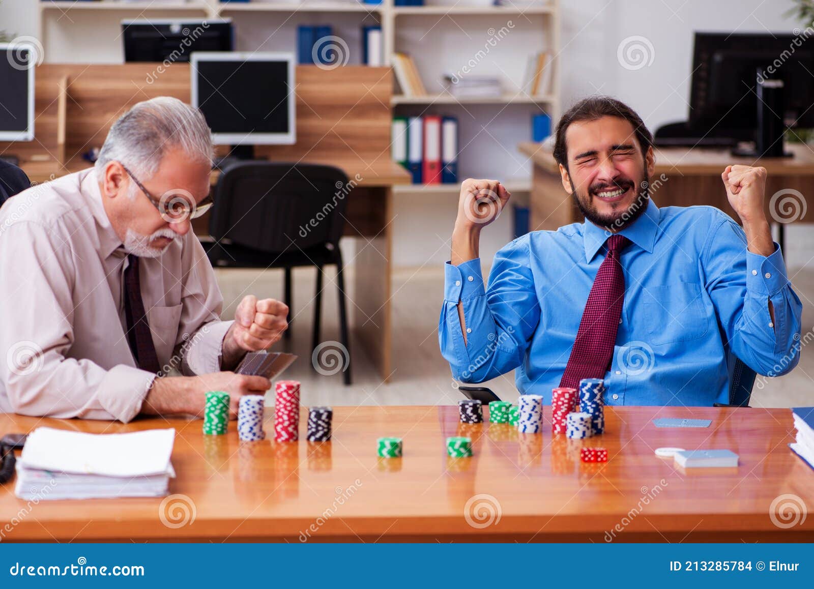 Two Male Employees Playing Cards at Workplace Stock Photo - Image of ...
