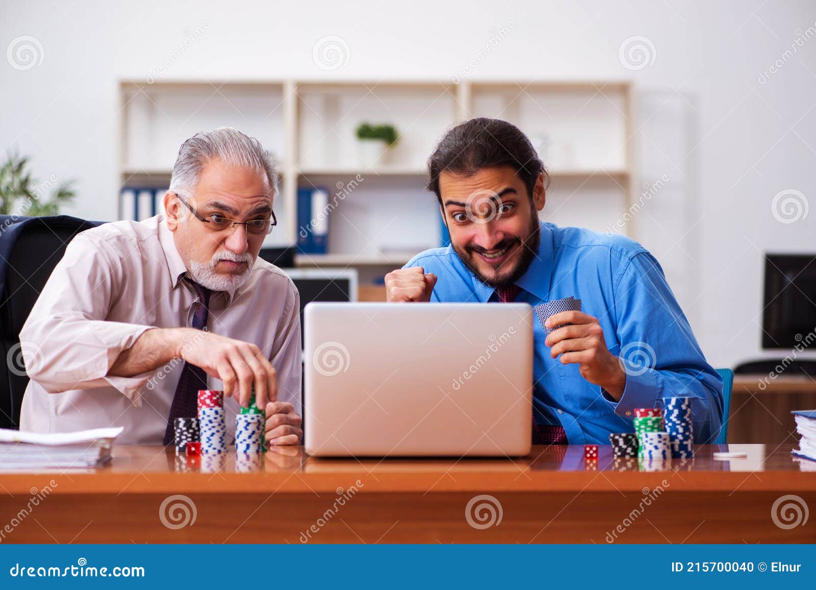 Two Male Employees Playing Cards at Workplace Stock Photo - Image of ...