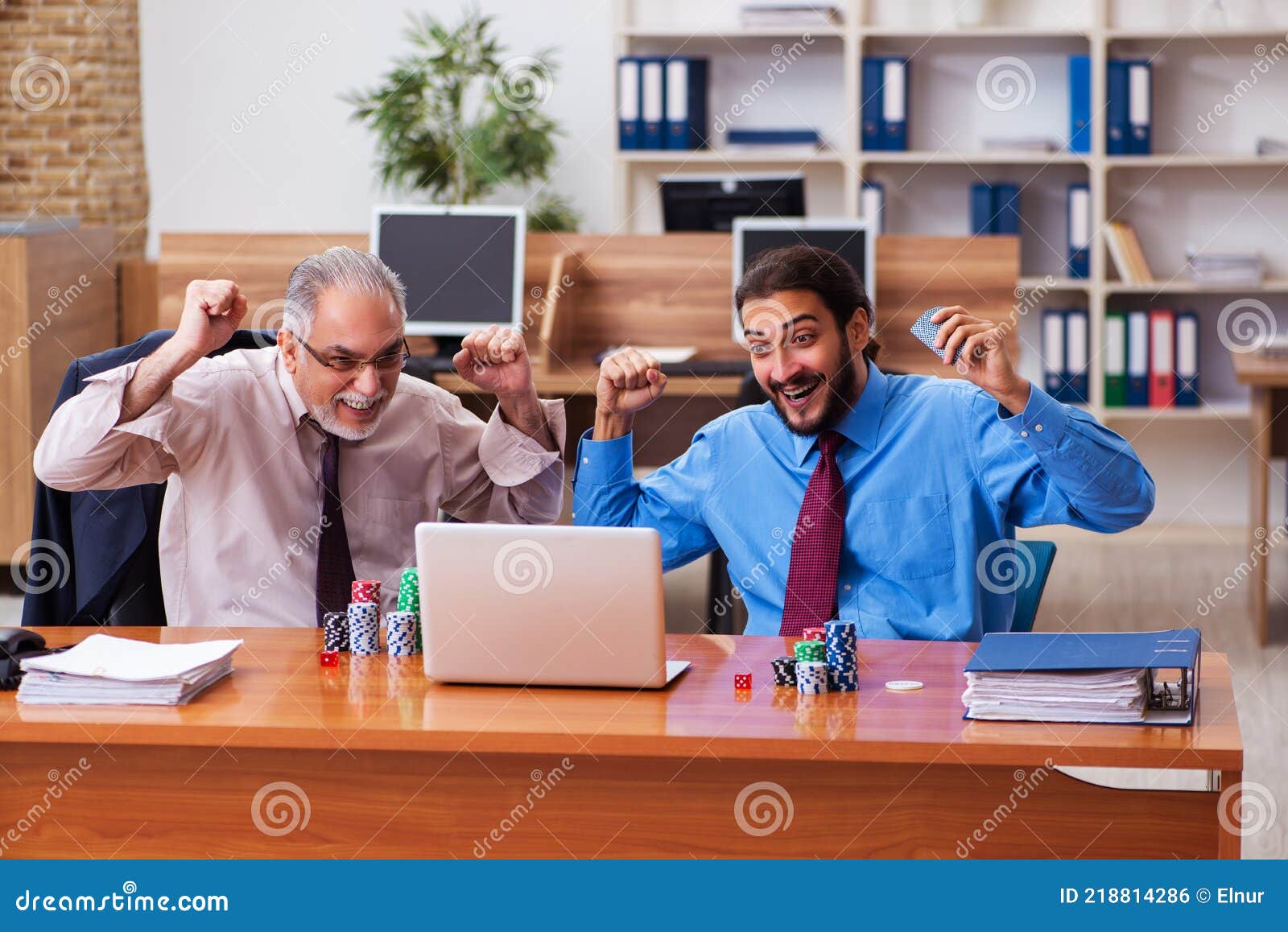 Two Male Employees Playing Cards at Workplace Stock Photo - Image of ...