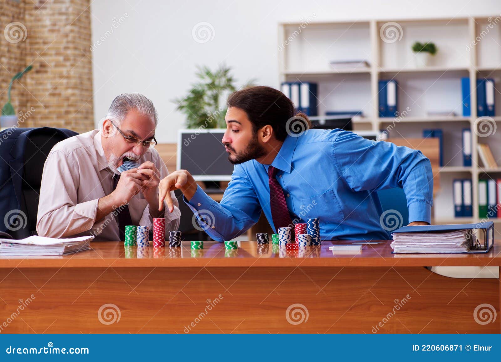 Two Male Employees Playing Cards at Workplace Stock Image - Image of ...