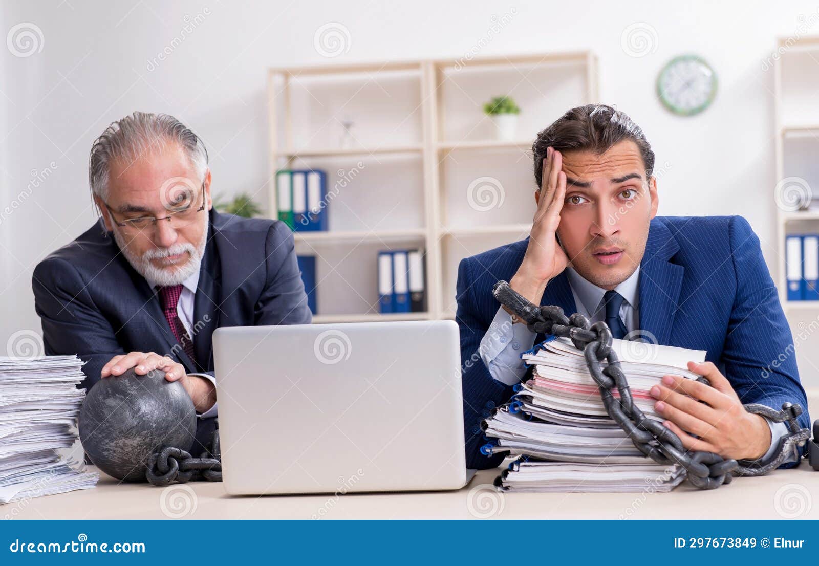 Two Male Employees Unhappy with Excessive Work Stock Image - Image of ...