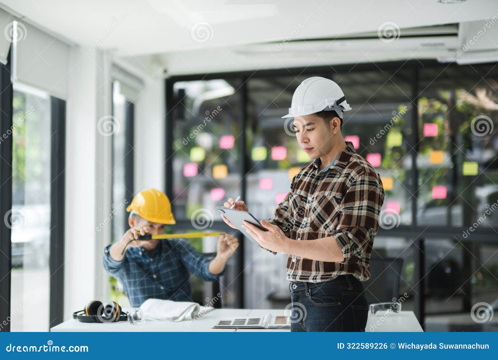 Two Male Engineer Collaboration in Modern Office Environment with ...