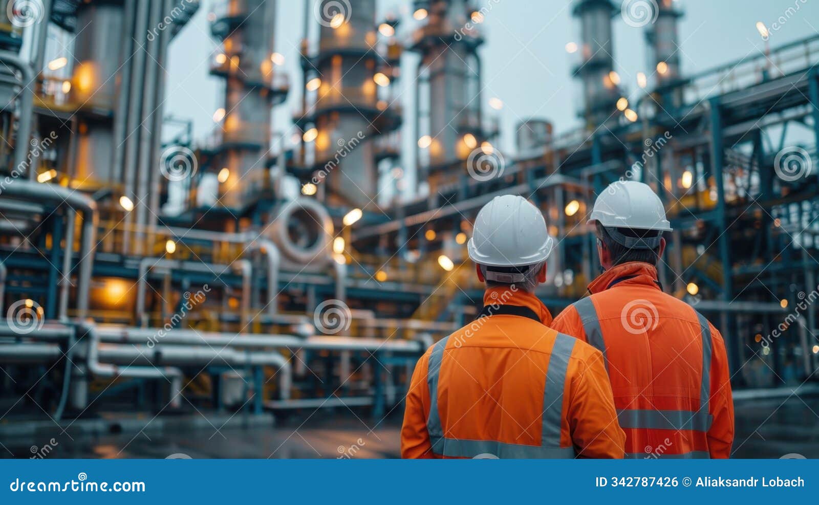 Two Male Engineers in Uniform Discuss Issues on the Refining and ...