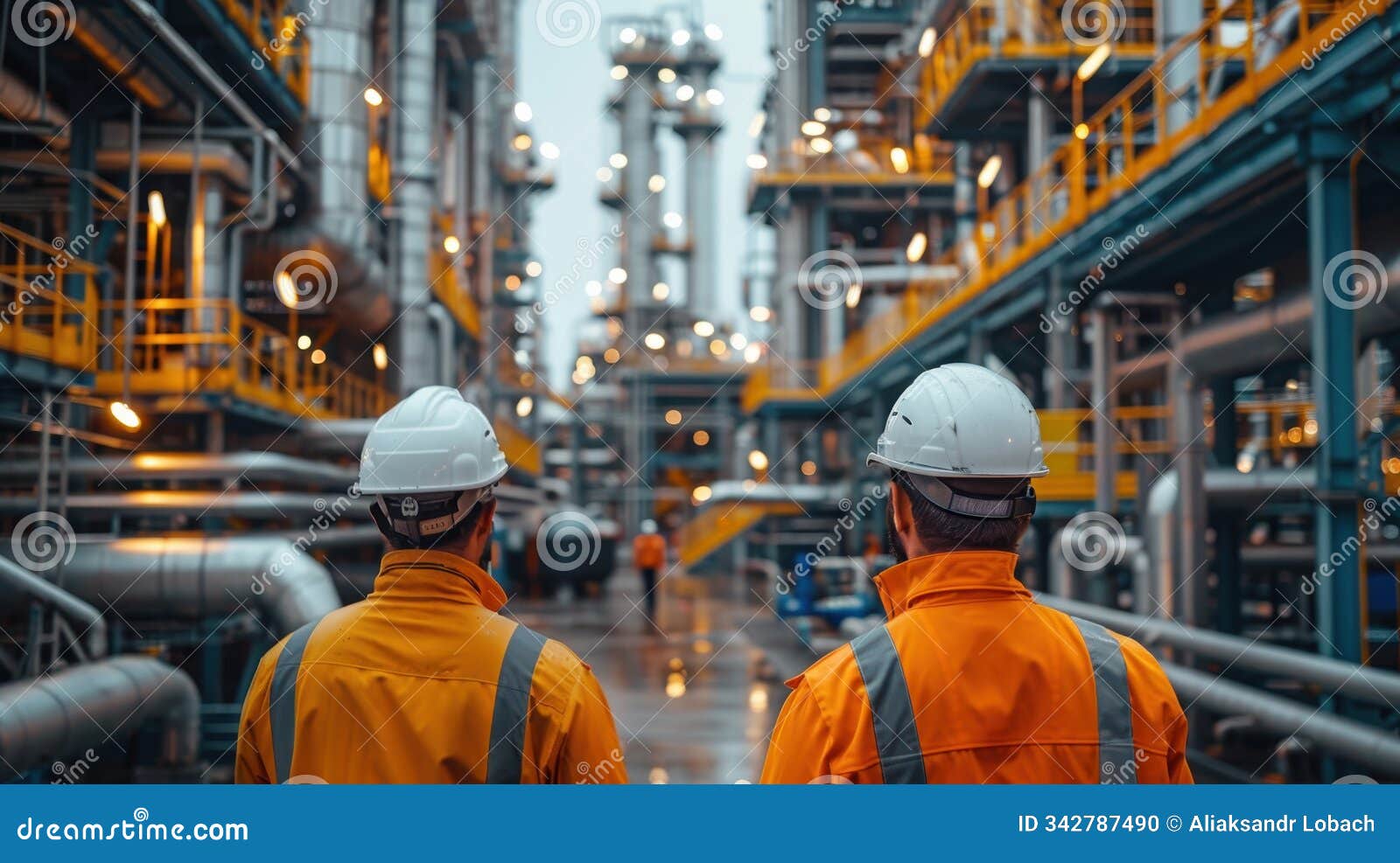Two Male Engineers in Uniform Discuss Issues on the Refining and ...