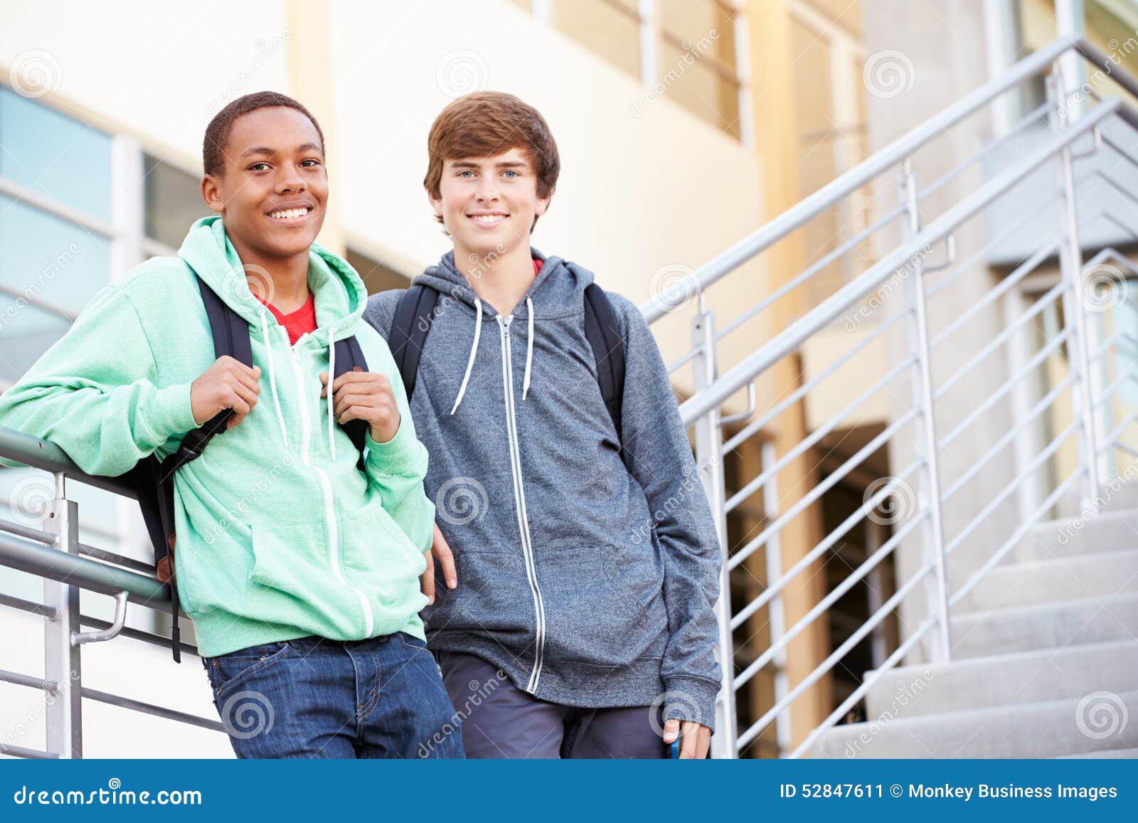 Two Male High School Students Standing Outside Building Stock Image ...