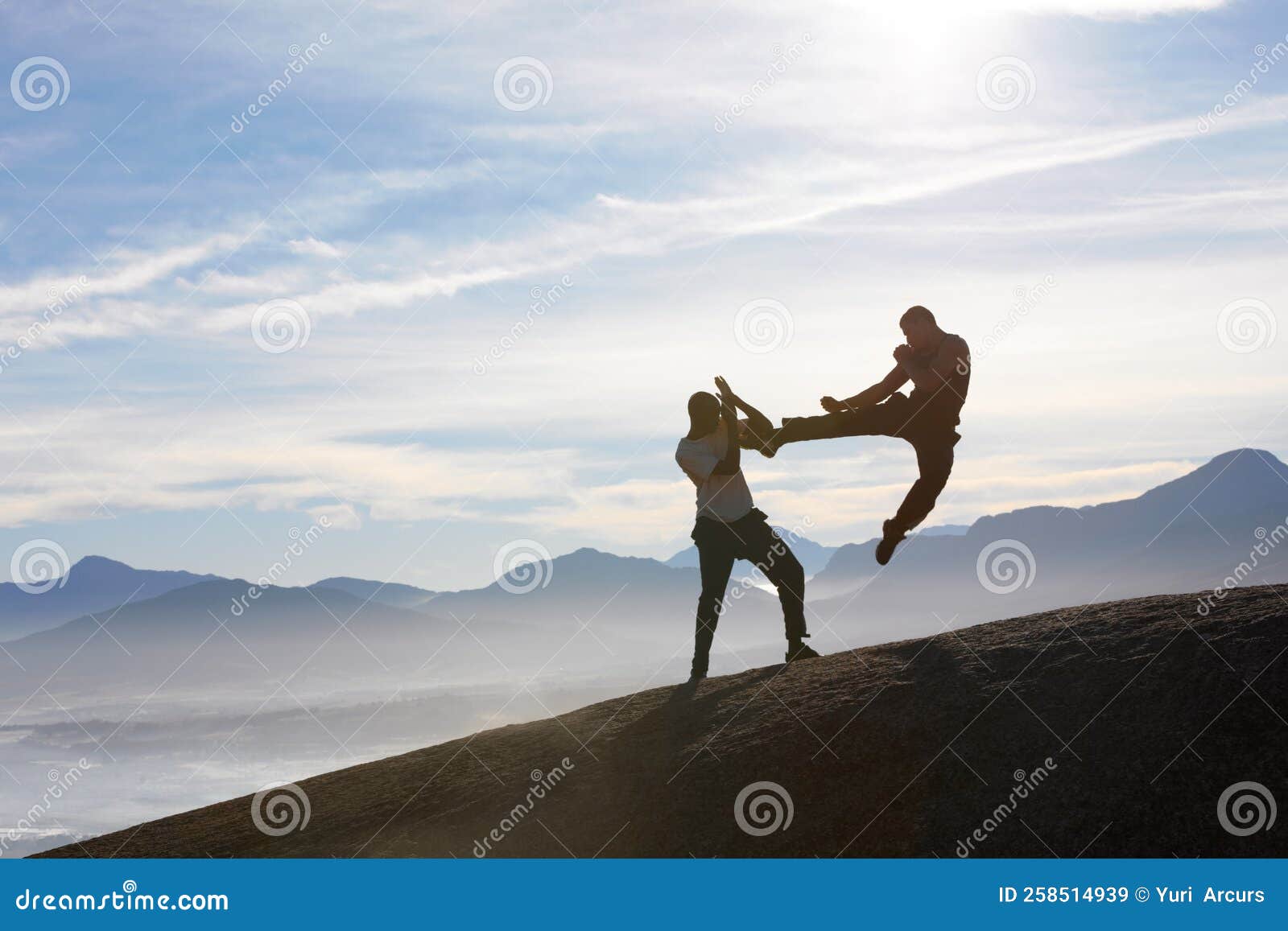 Two Male Kickboxers Fighting on a Mountain Top Stock Image - Image of ...