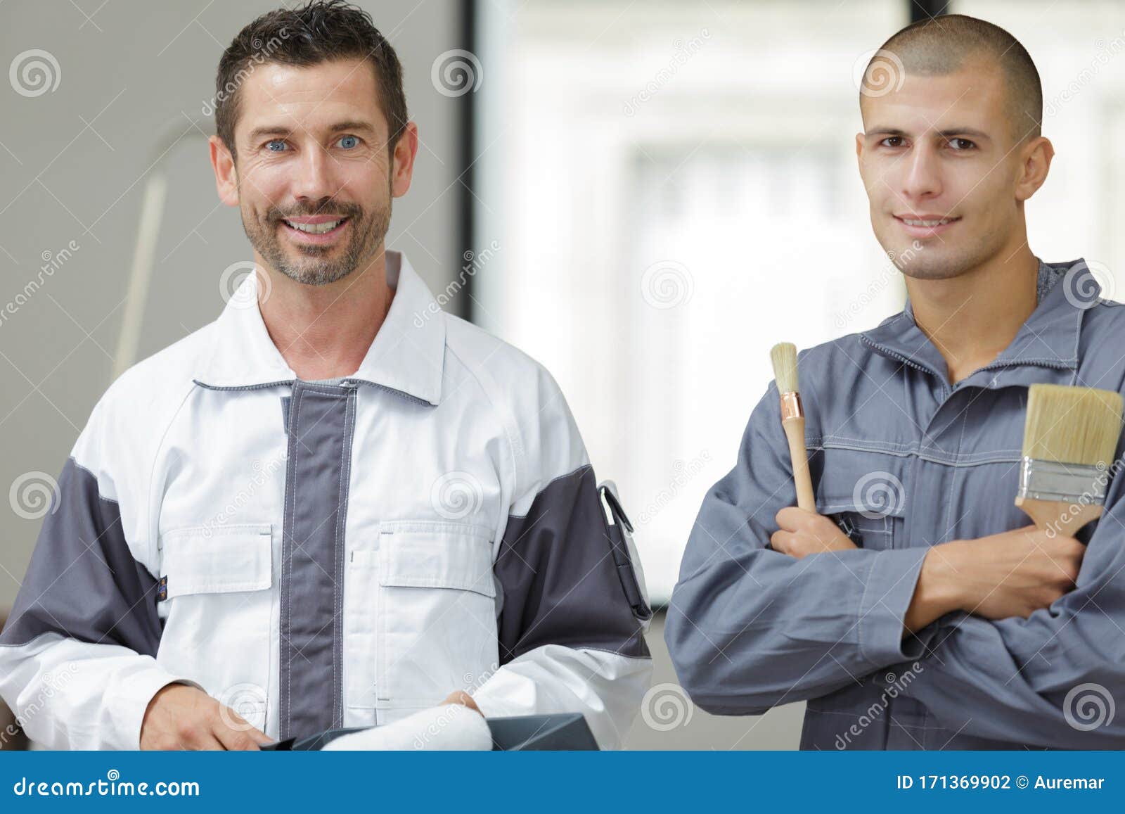 Two Male Painters Posing Indoors Stock Photo - Image of painting, house ...