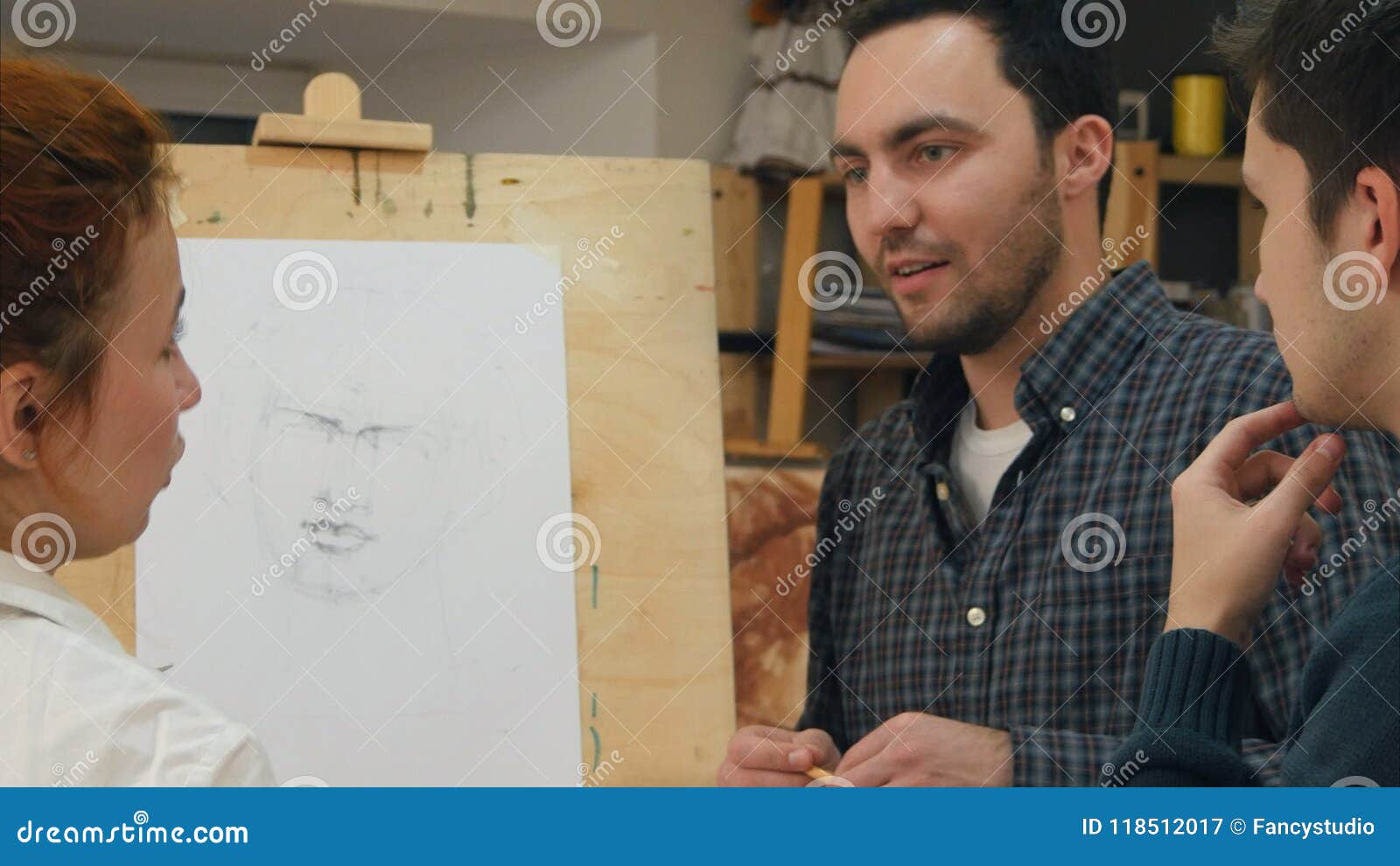 Two Male Students Asking Questions about Drawing Techniques Stock Image ...