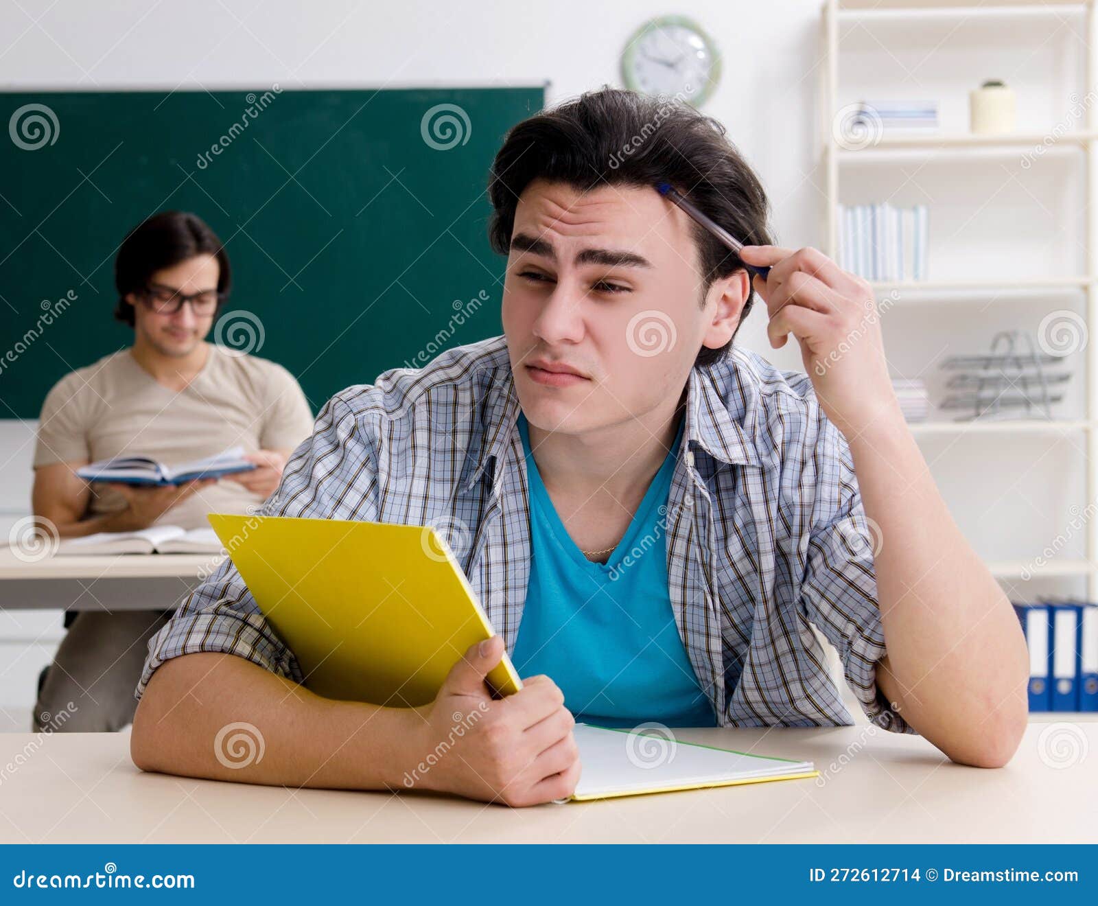 Two Male Students in the Classroom Stock Photo - Image of chalkboard ...