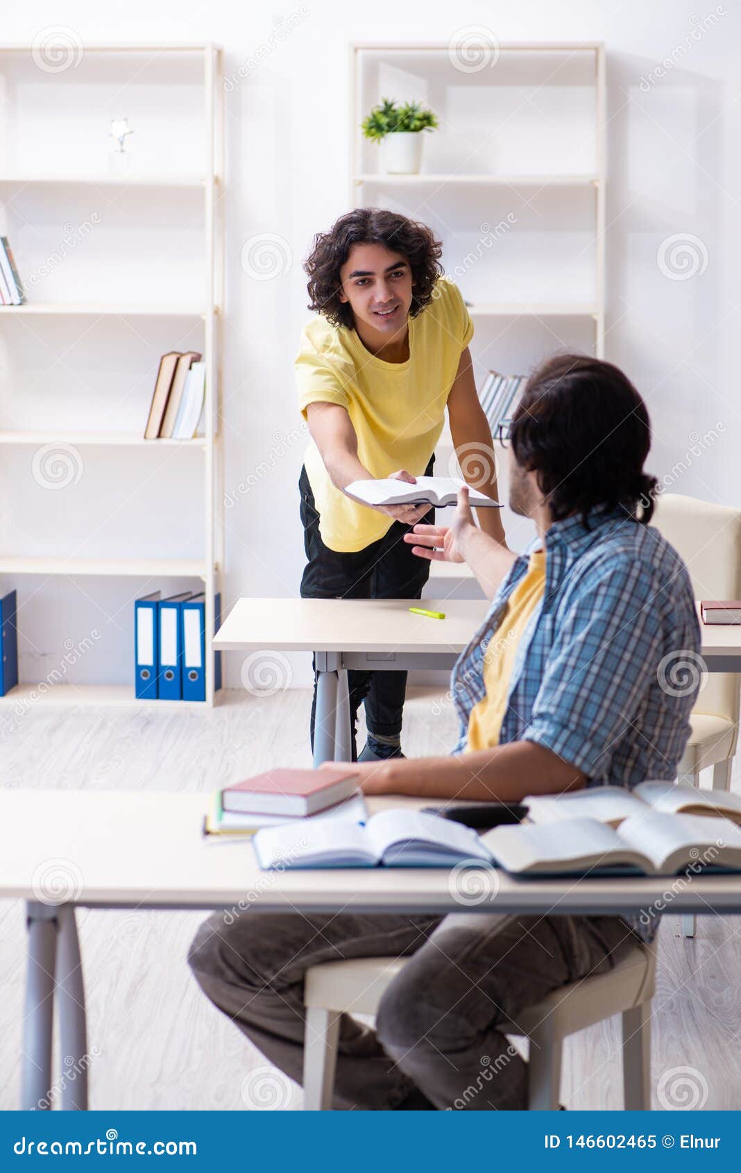 The Two Male Students in the Classroom Stock Image - Image of homework ...
