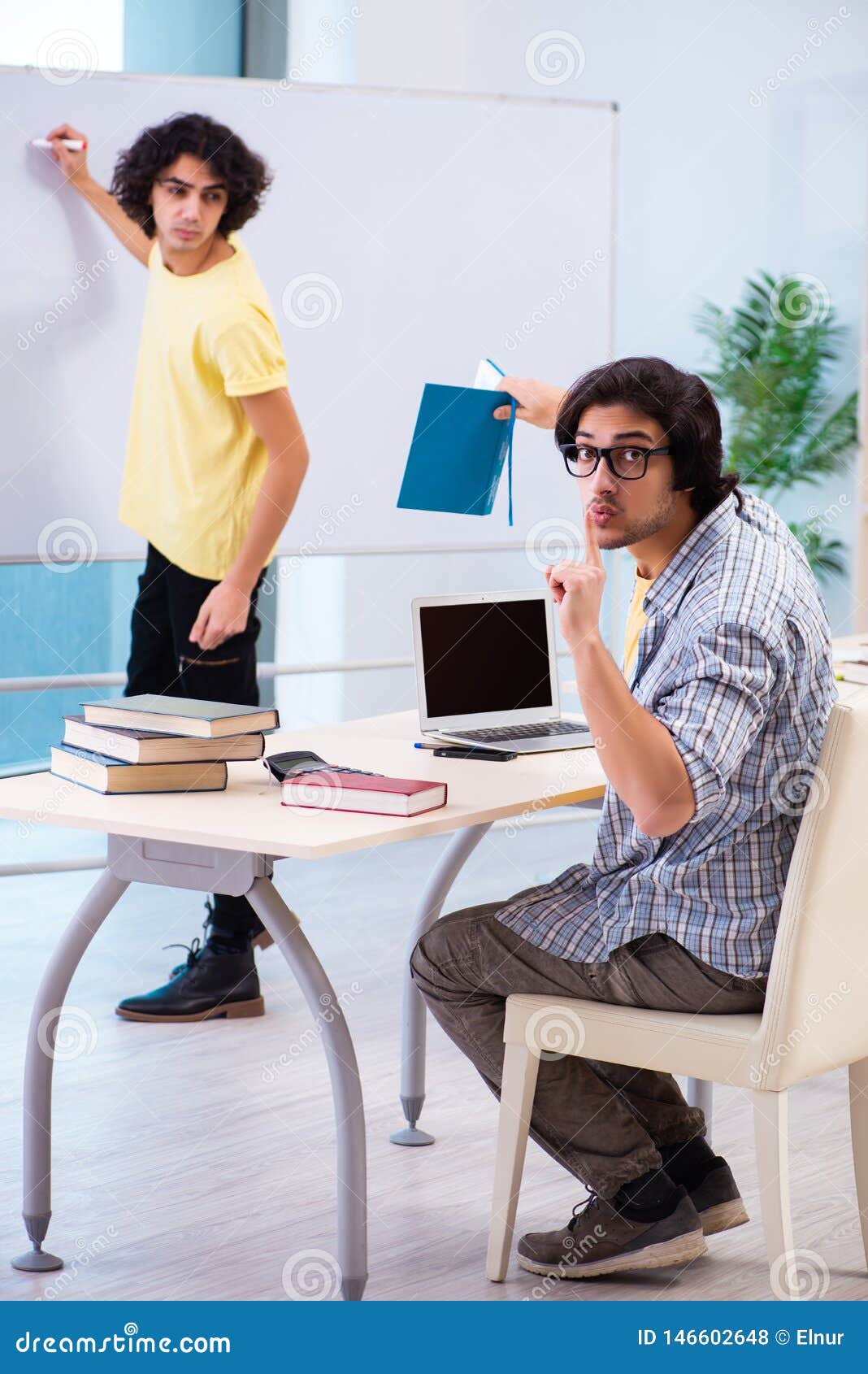 The Two Male Students in the Classroom Stock Photo - Image of classroom ...