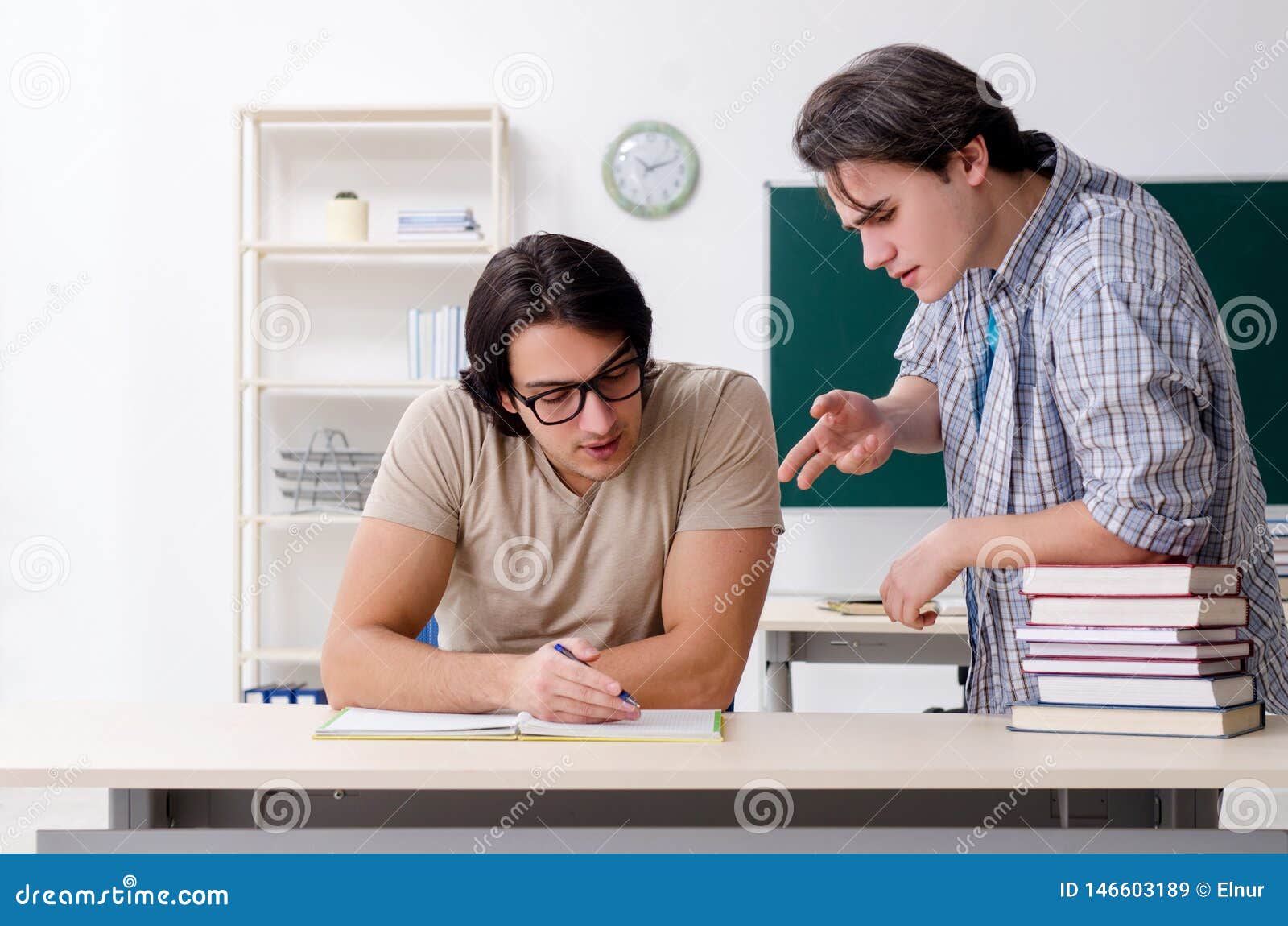 The Two Male Students in the Classroom Stock Image - Image of class ...