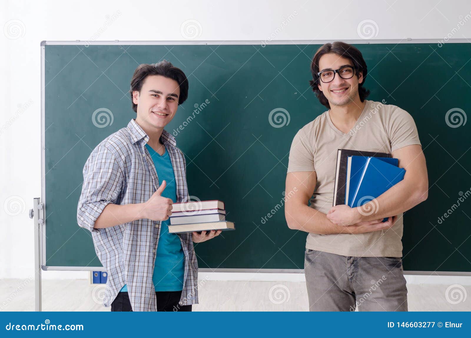 The Two Male Students in the Classroom Stock Image - Image of green ...