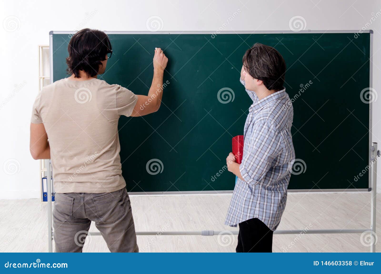 The Two Male Students in the Classroom Stock Photo - Image of board ...