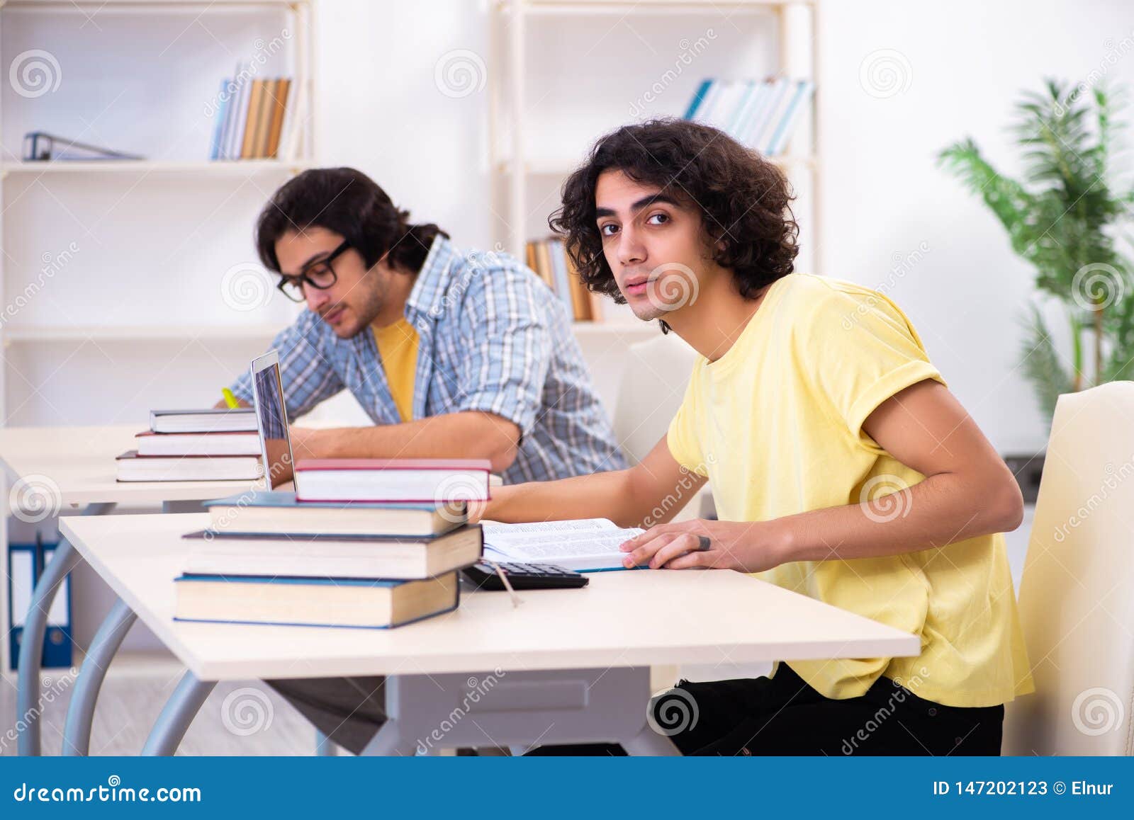 The Two Male Students in the Classroom Stock Image - Image of academic ...