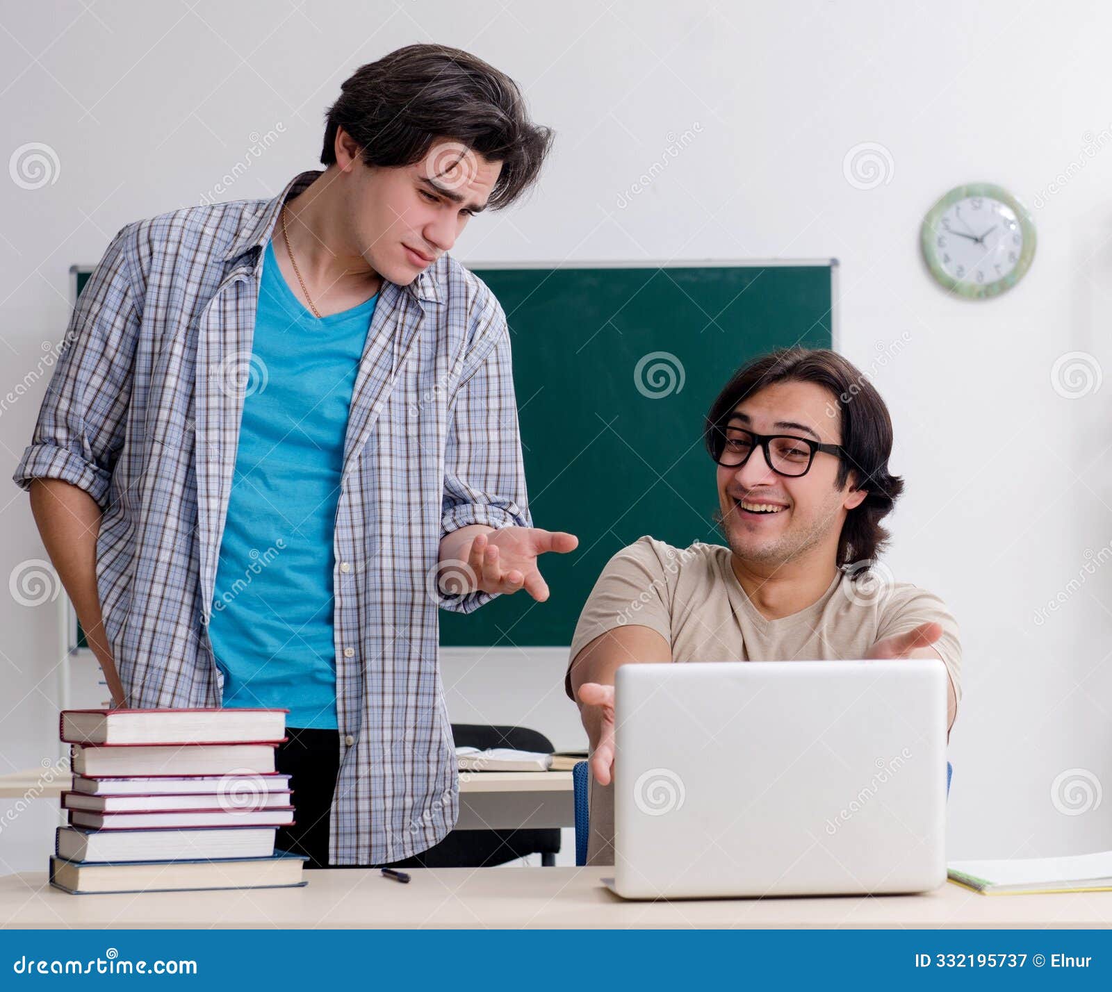 Two Male Students in the Classroom Stock Image - Image of books, online ...