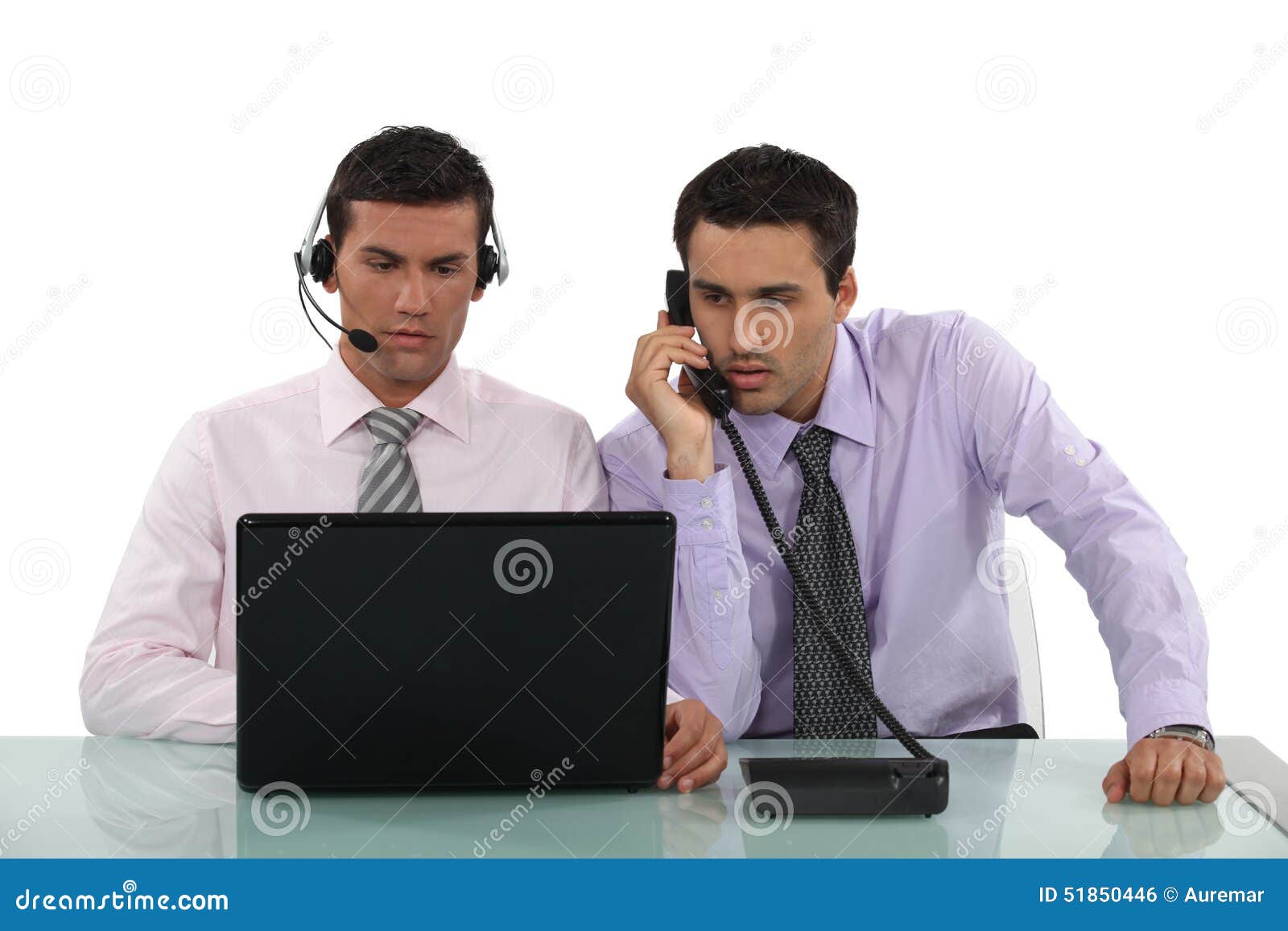 Two Male Telephone Operatives Stock Photo - Image of intelligent ...