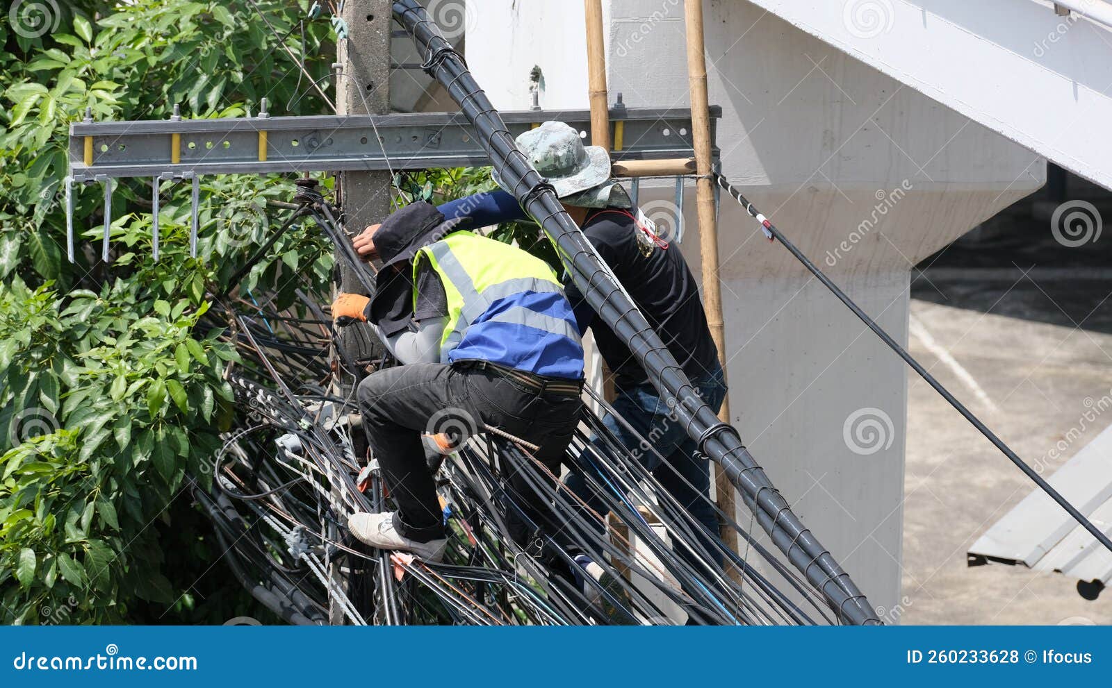 Two Male Workers Work on Cables Editorial Stock Photo - Image of repair ...