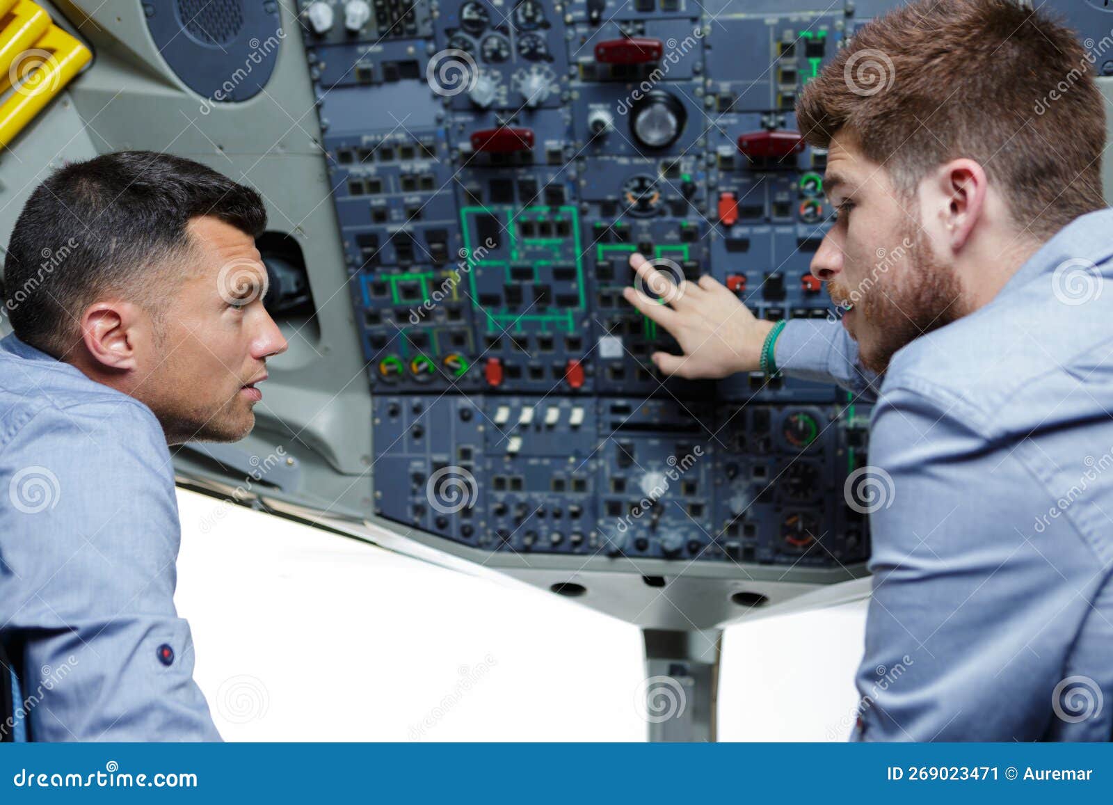 Two Males in Cockpit Discussing about Commands Stock Image - Image of ...
