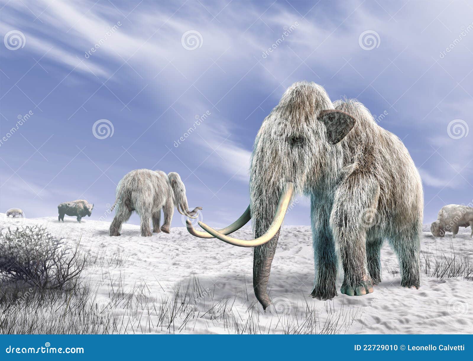 Two Mammoth in a Field Covered of Snow. Stock Illustration ...