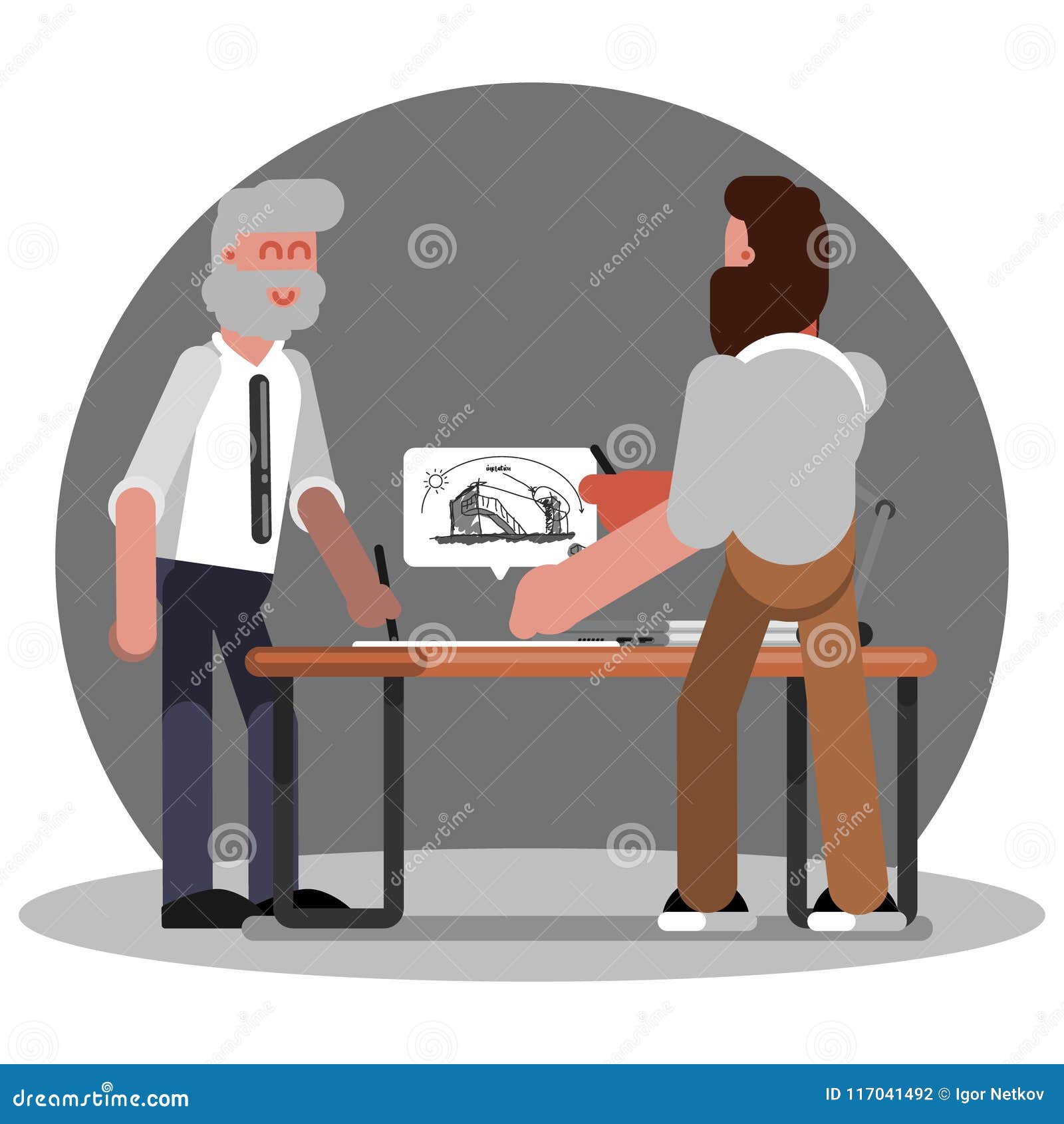 Two Man Architects Discussing Stock Vector - Illustration of drawing ...