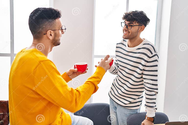Two Man Business Workers Drinking Coffee at Office Stock Photo - Image ...